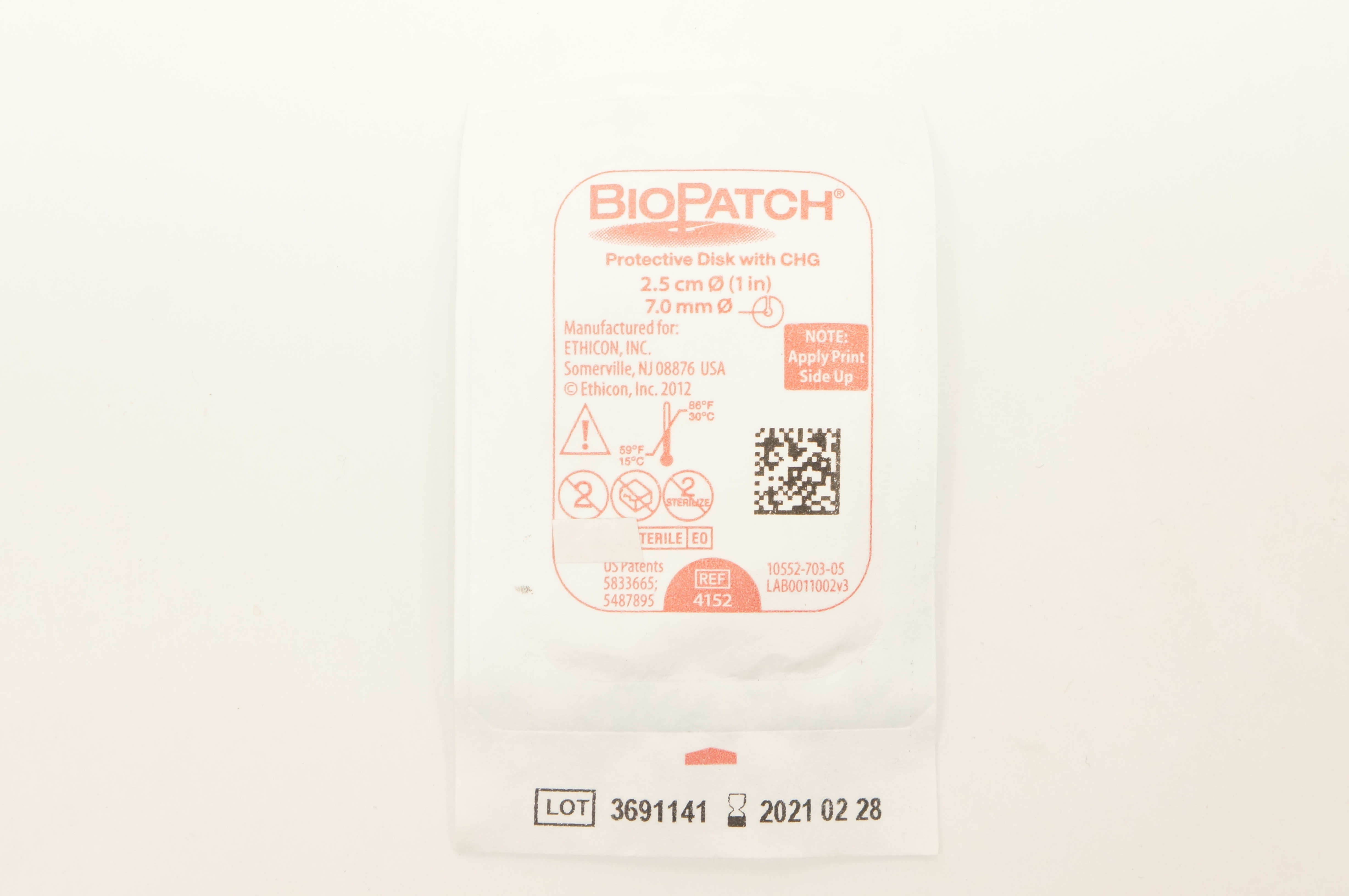 Ethicon 4152 BioPatch Protective Disk with GHG 1inch x 7.0mm (x)
