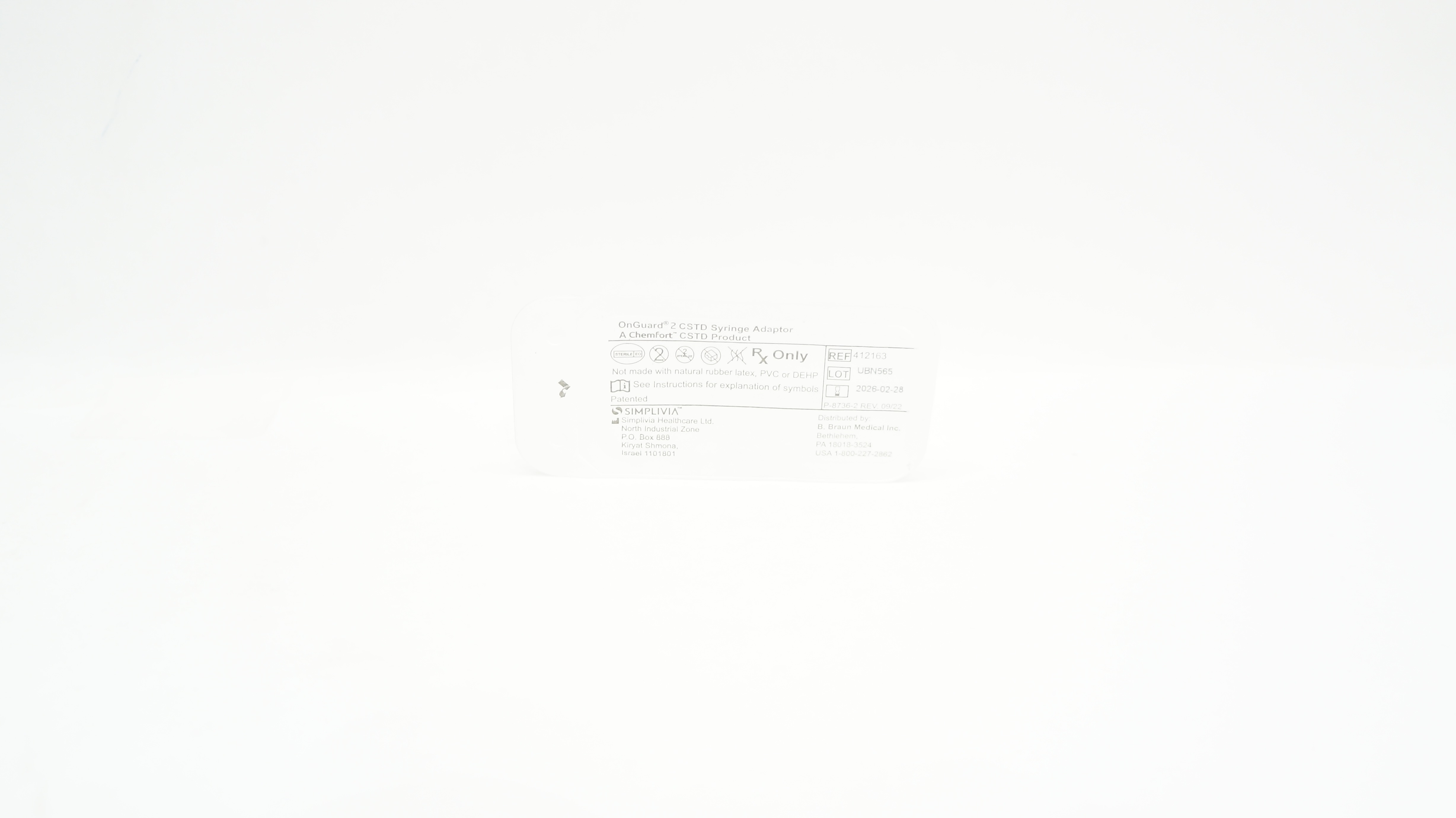 Simplivia 412163 Braun OnGuard 2 CSTD Syringe Adaptor