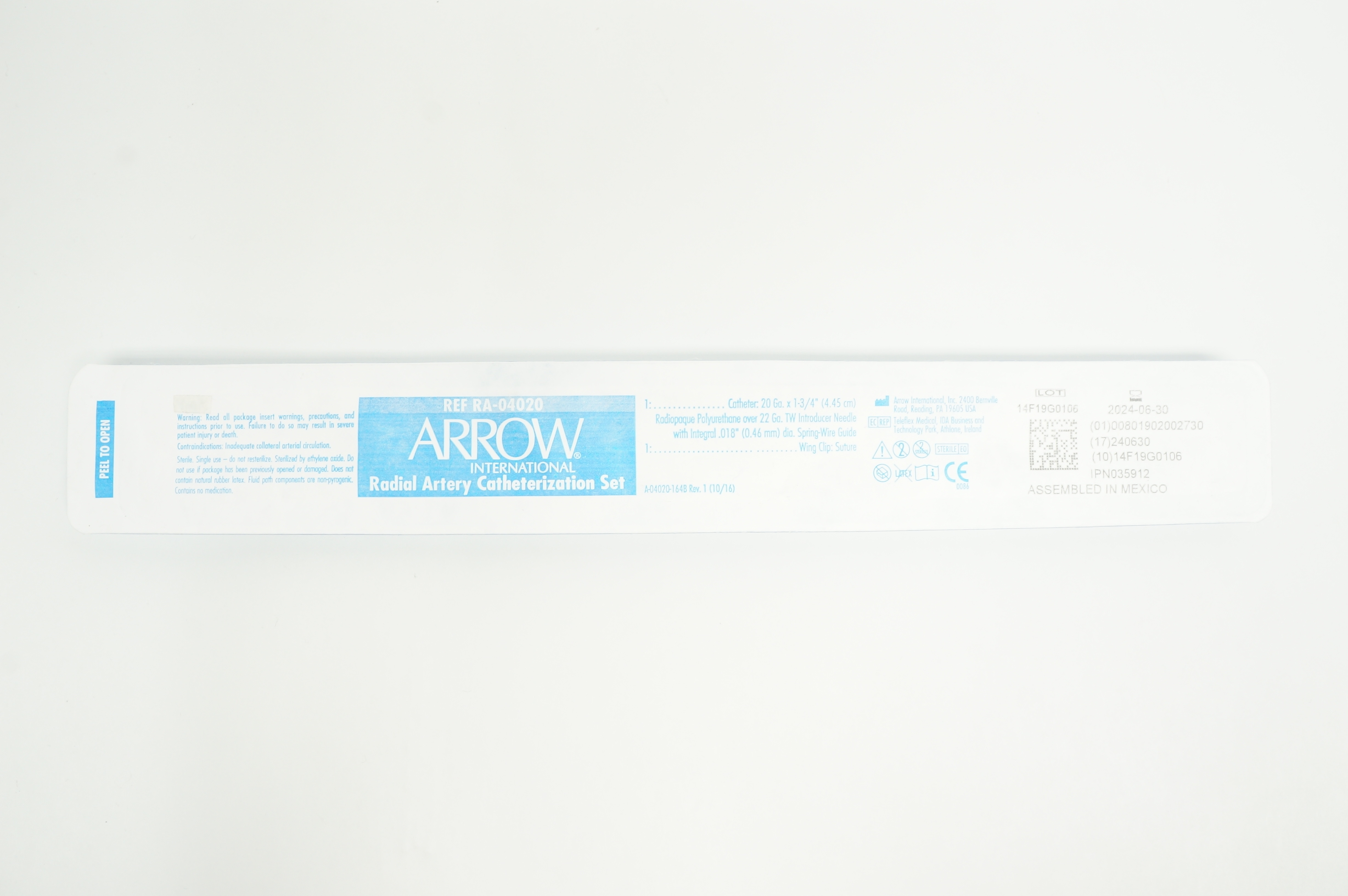 Arrow RA-04020 Radial Artery Catheterization Set 20Ga x 1-3/4inch