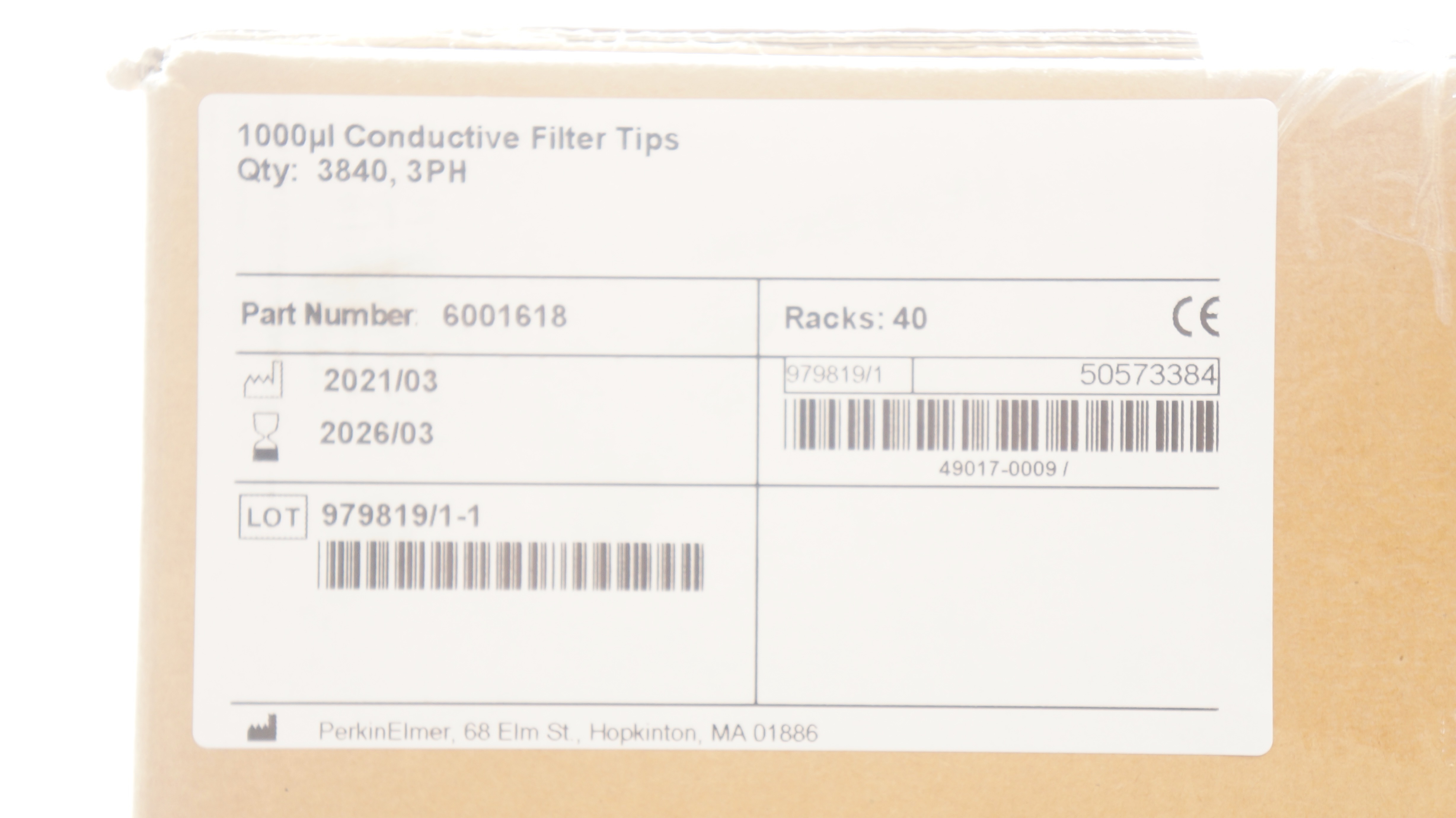 PerkinElmer 6001618 1000 µL Conductive Filter Tips - Case of 3840