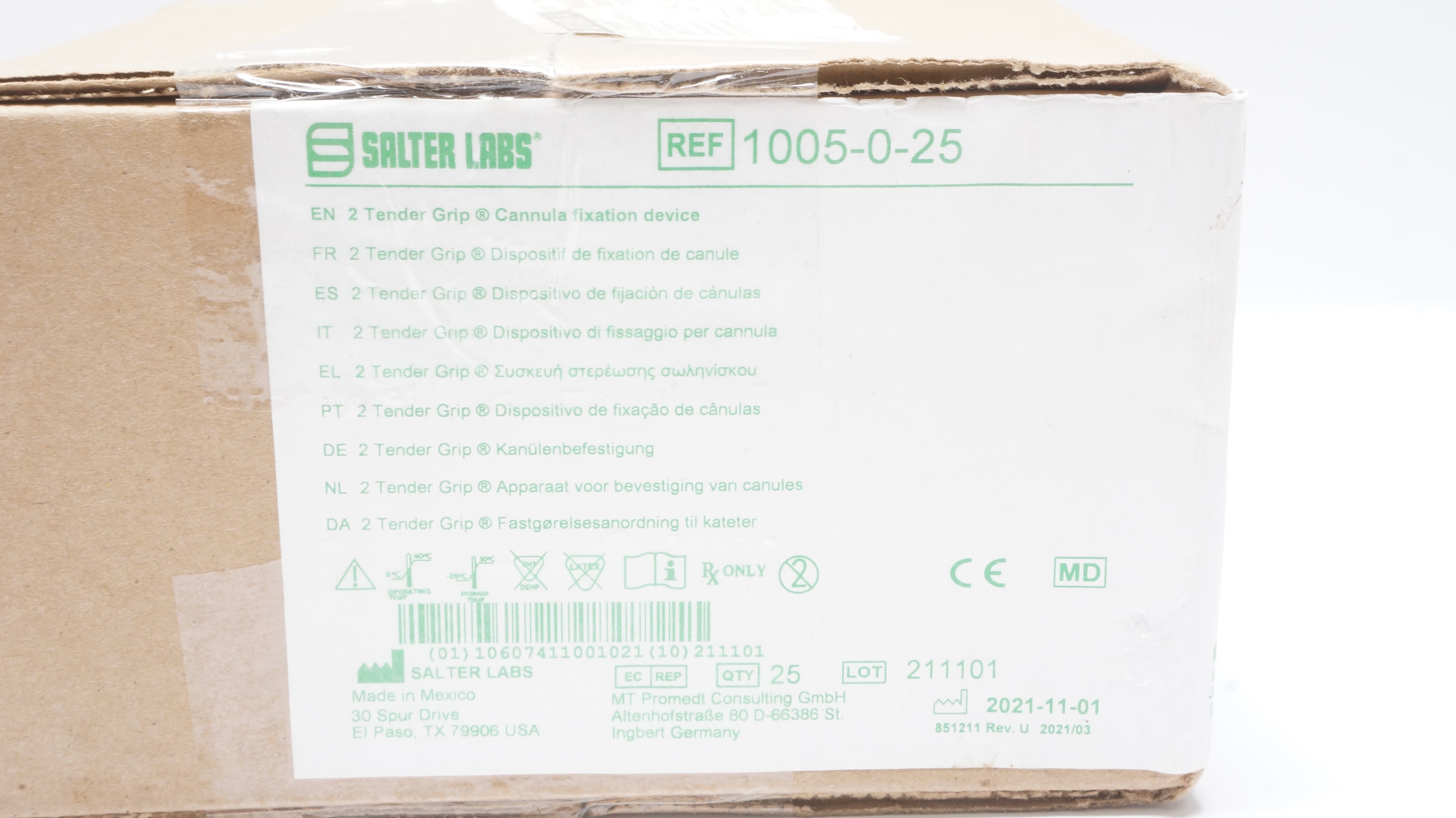 Salter Labs 1005-0-25 Tender Grip Cannula Fixation Device - Box of 25