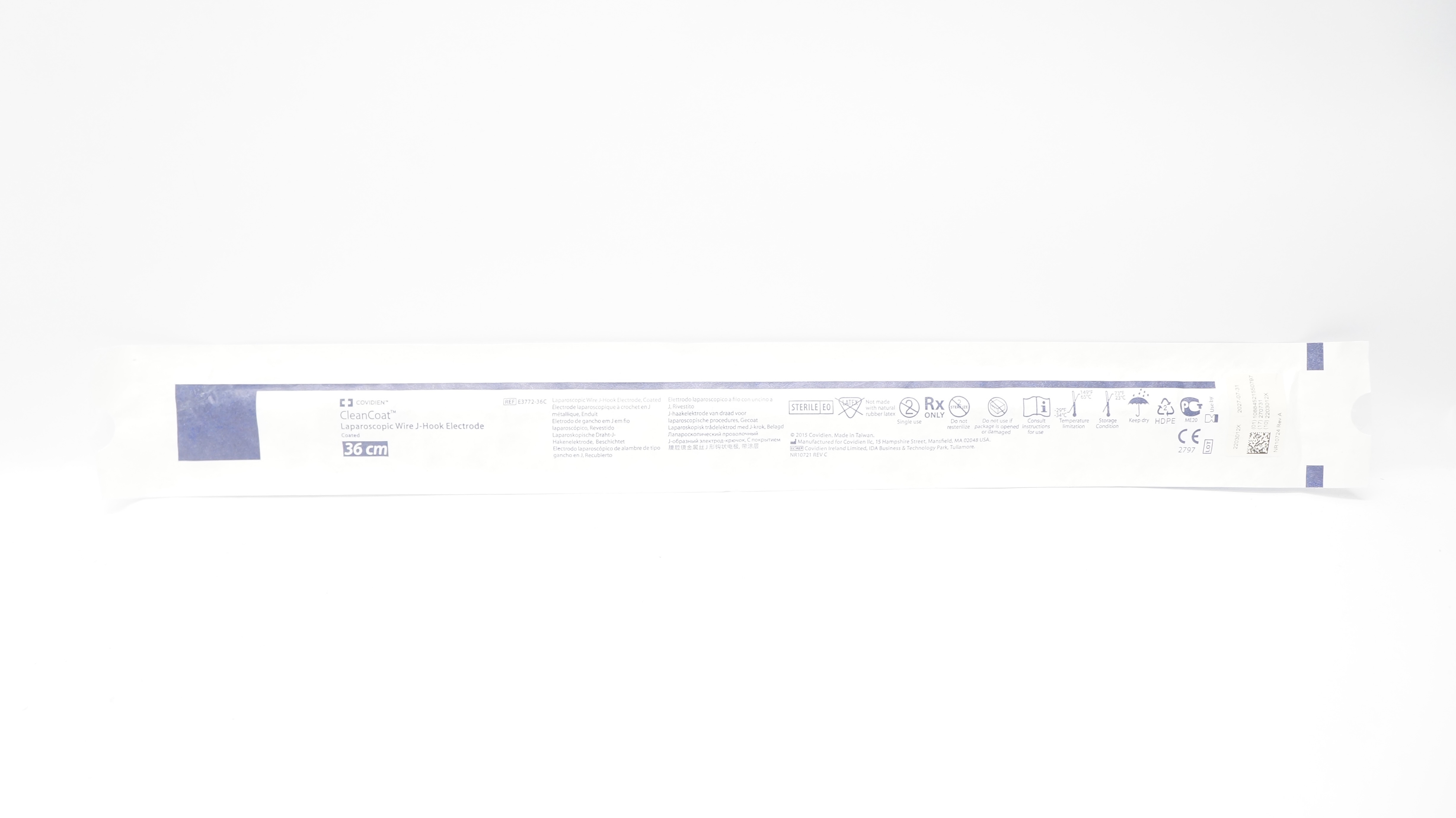 Covidien E3772-36C CleanCoat Laparoscopic Wire J-Hook Electrode 36cm