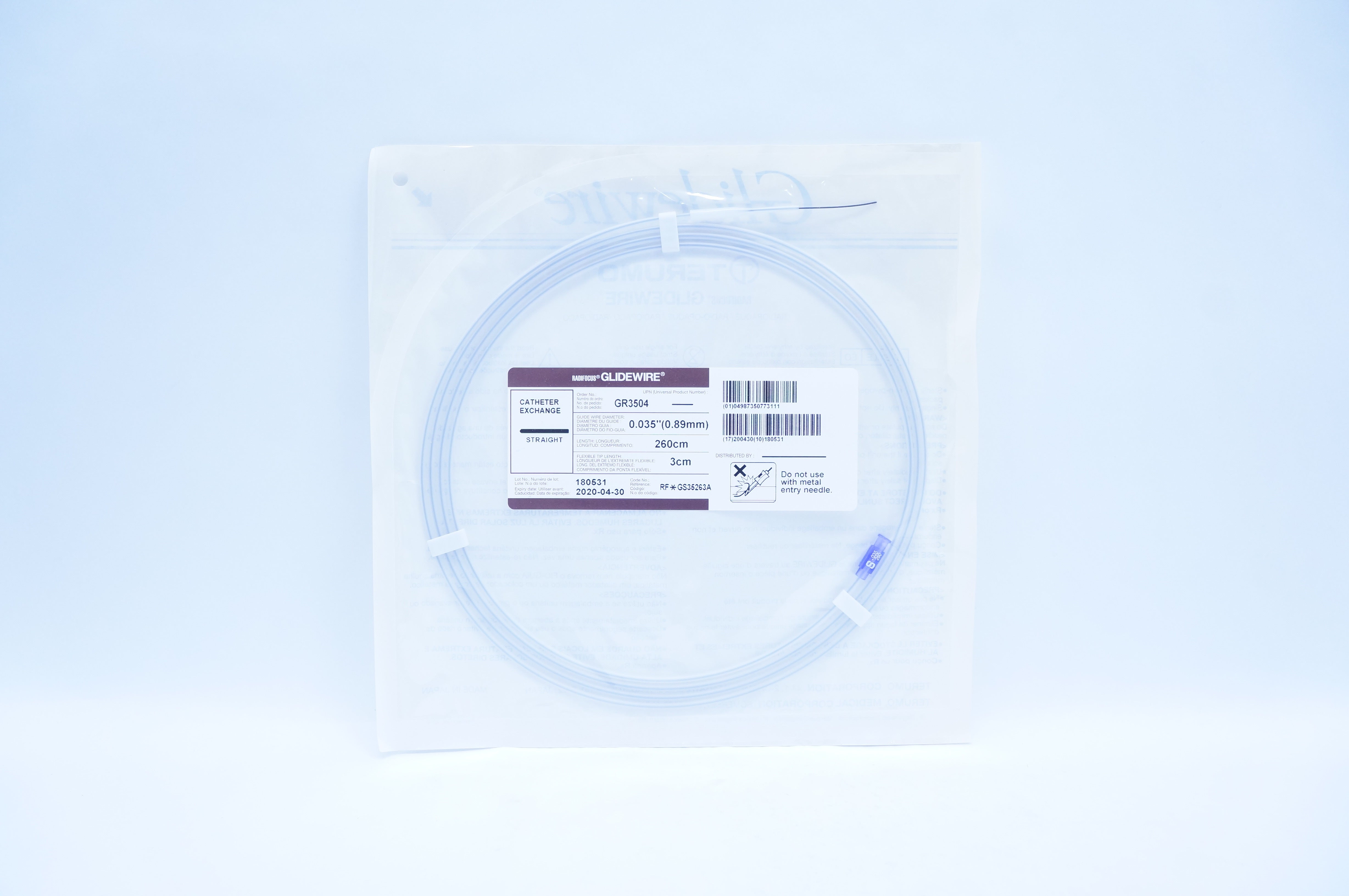 Terumo GS35263A Radifocus Glidewire Radiopaque 0.035 inch x 260 cm. x 3 ...