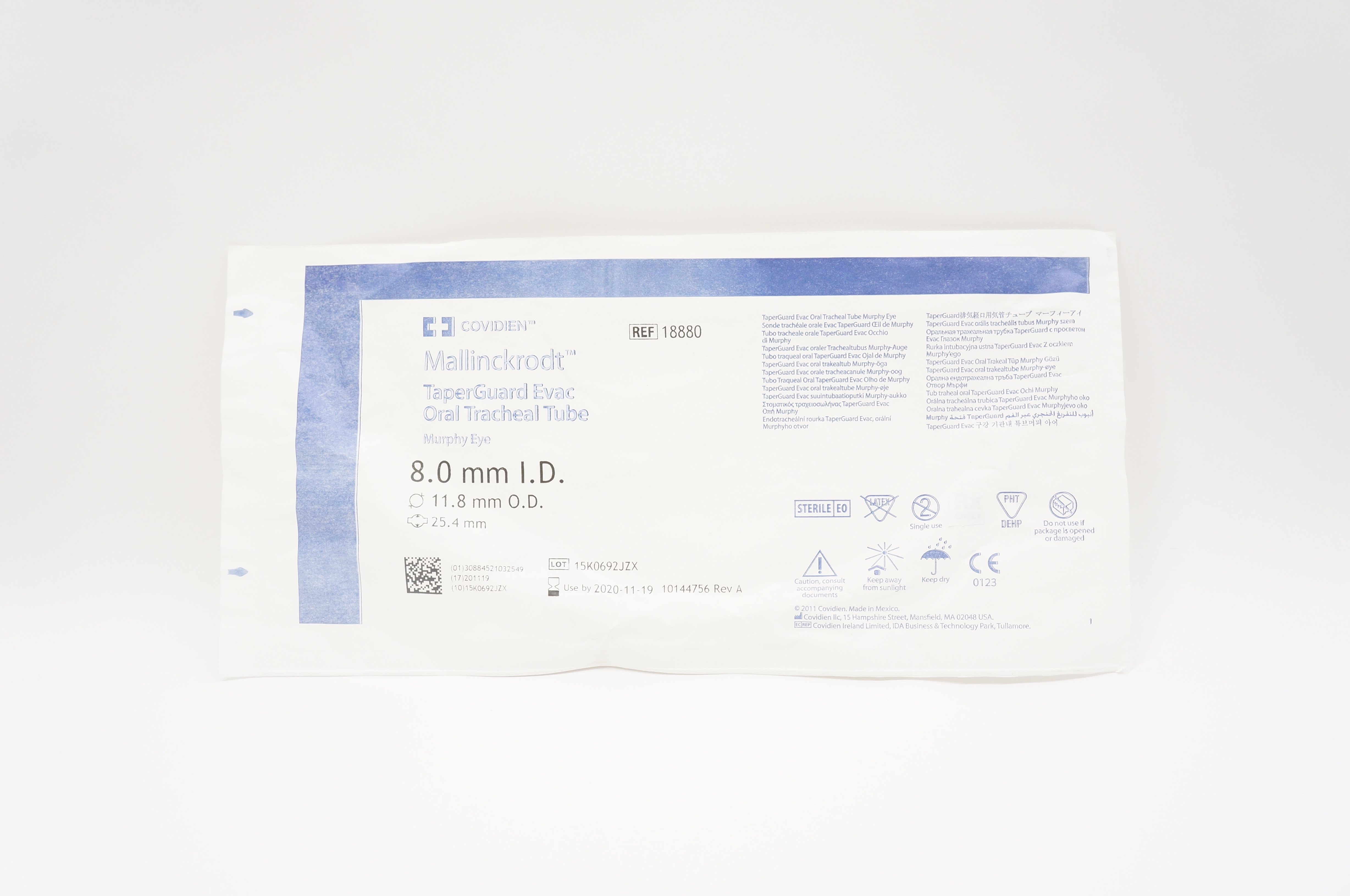 Covidien 18880 Mallinckrodt Taperguard Evac Oral Tracheal Tube, 8.0mm Id