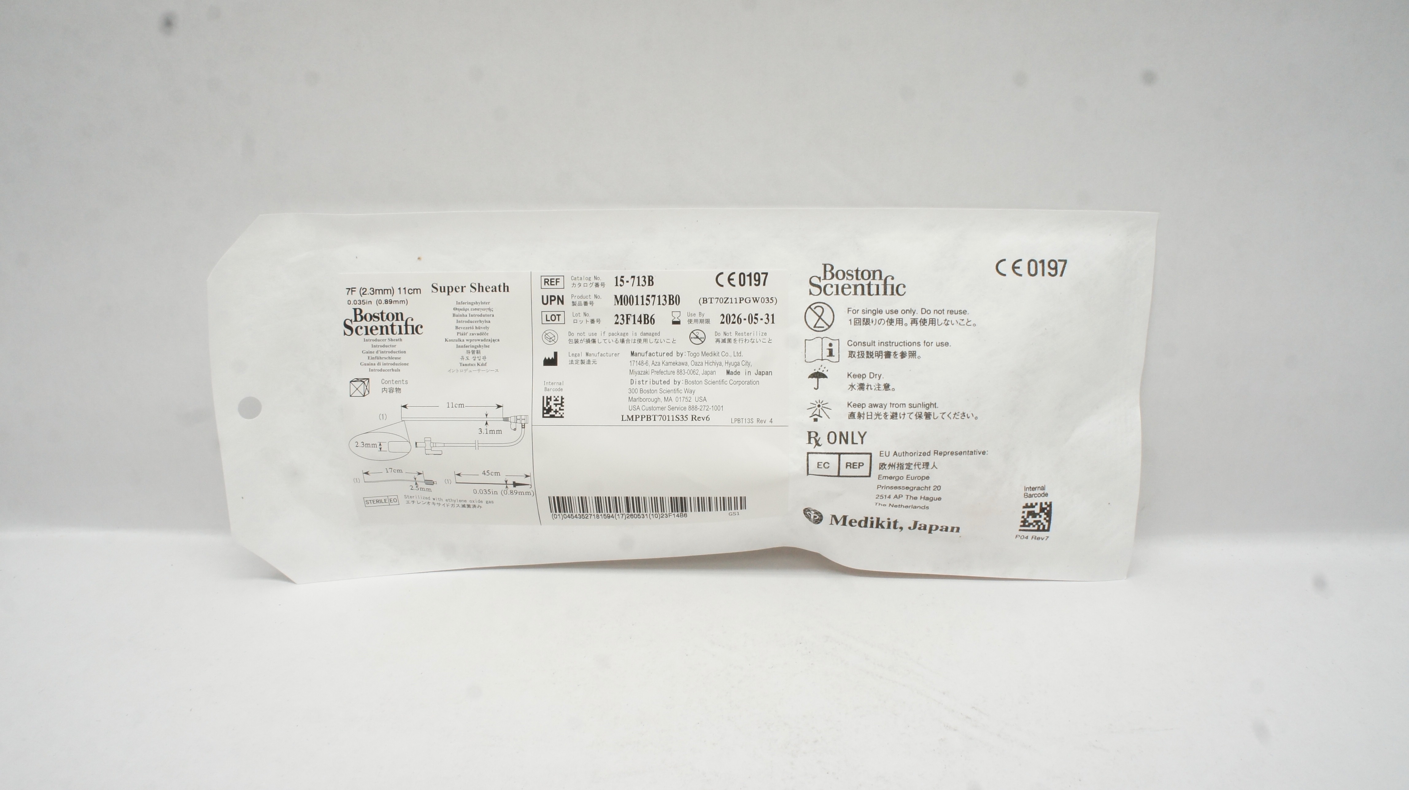 Boston Scientific 15-713B Super Sheath Introducer 7Fr x 11cm x 0.035inch