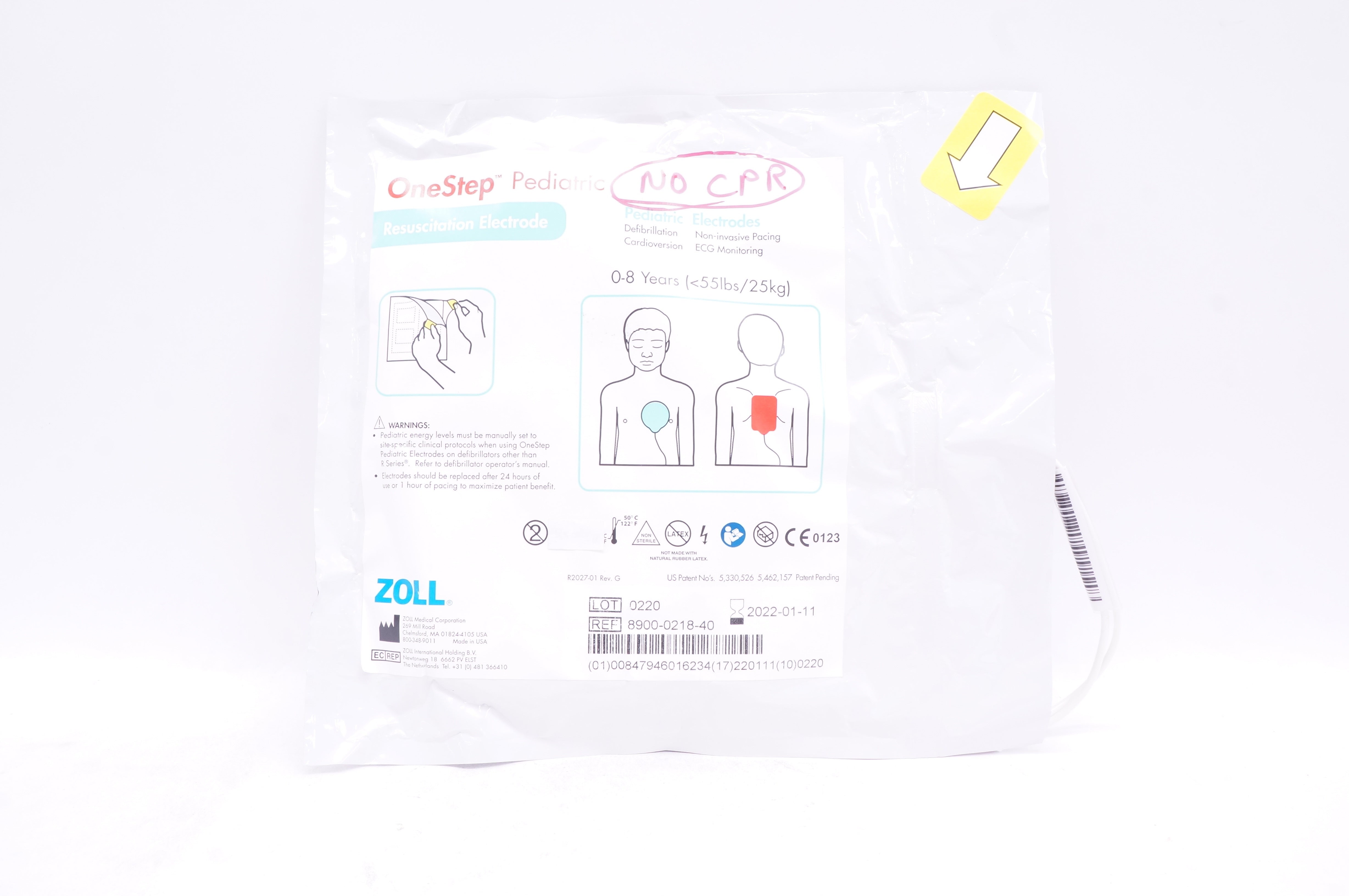 Zoll 8900-0218-40 OneStep Pediatric Resuscitation Electrode 0-8 Years