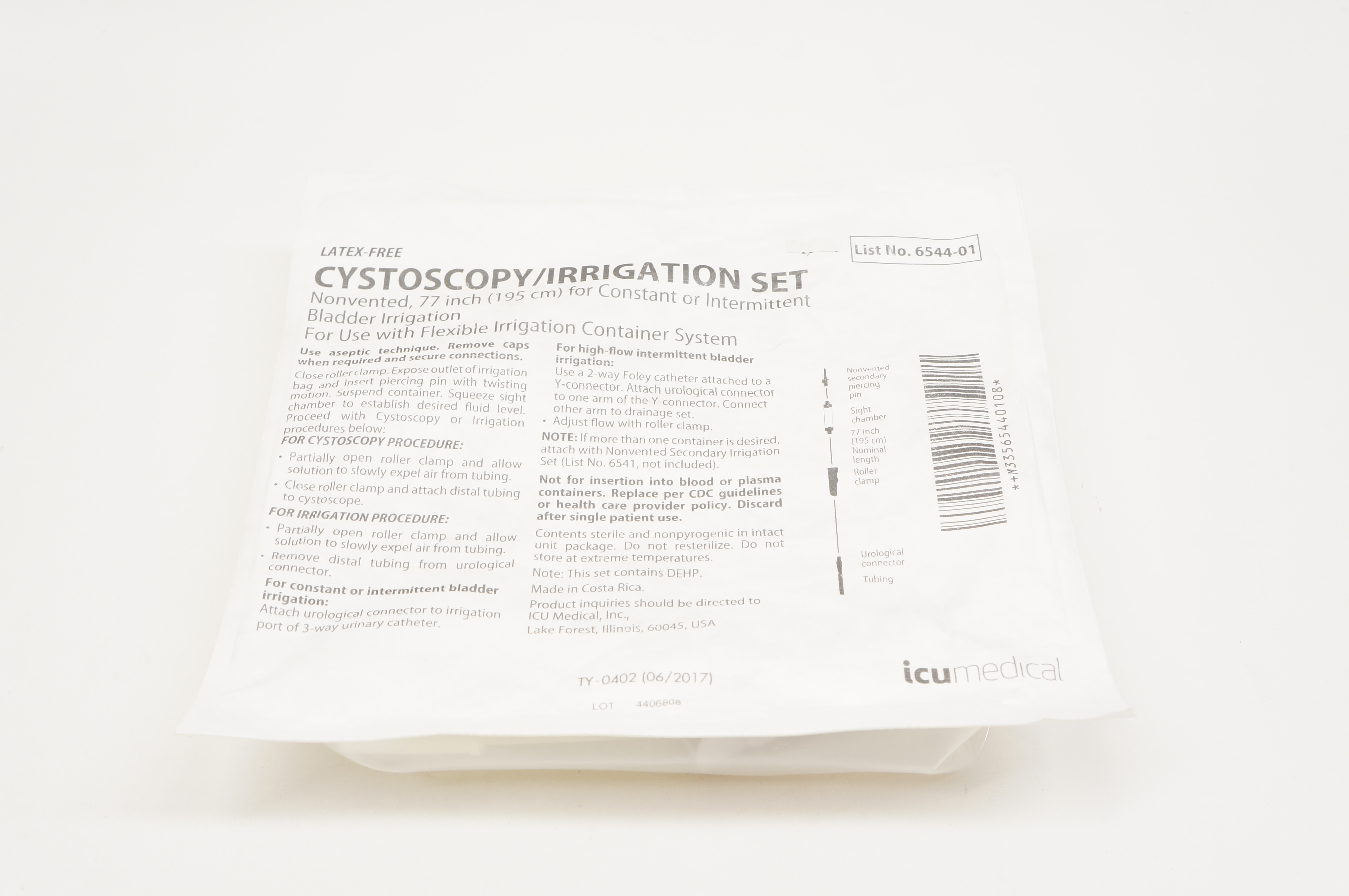 ICU Medical 6544-01 Cystoscopy Irrigation Set Nonvented, 77inch