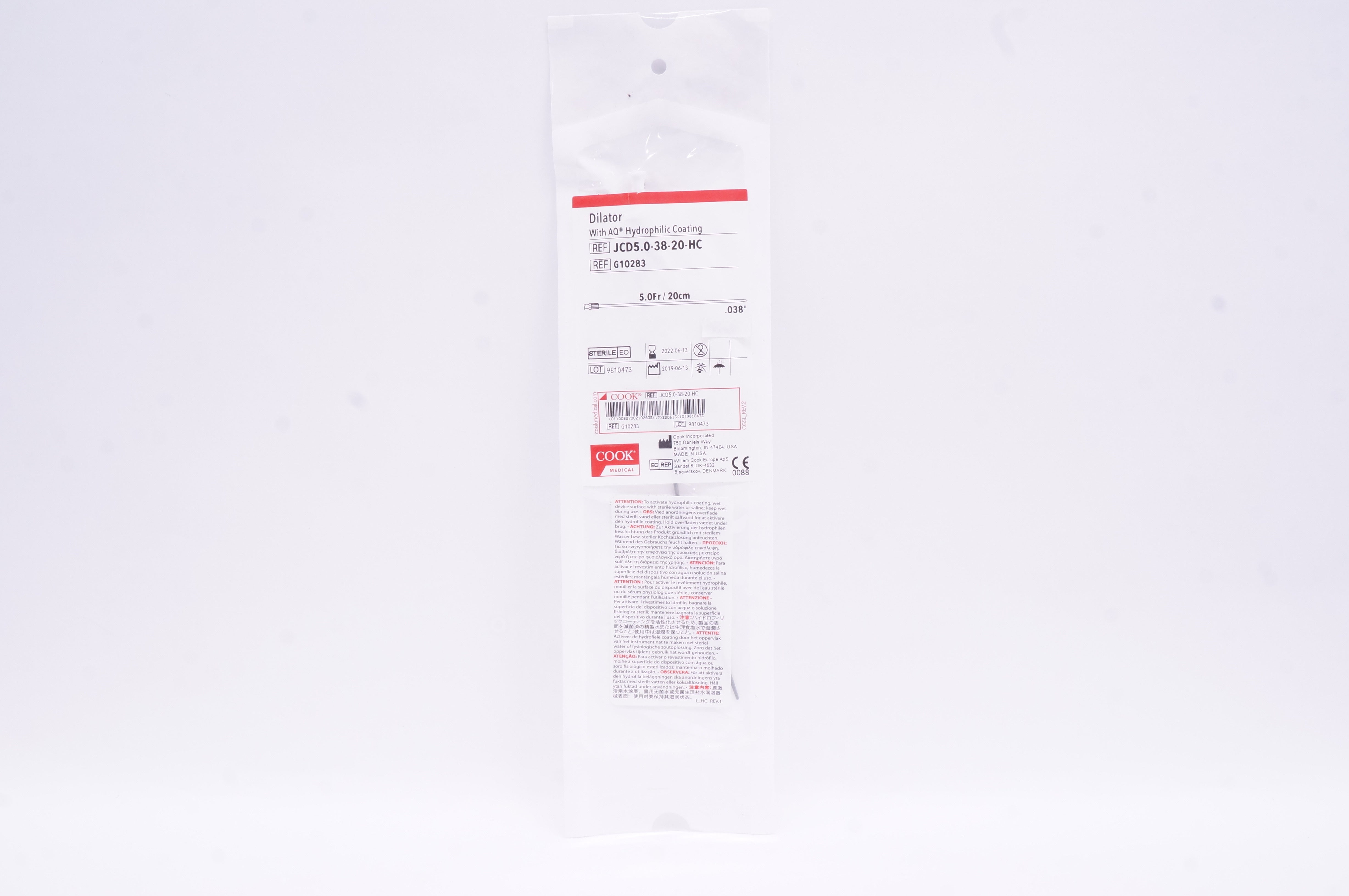 Cook Medical G10283 Dilator With AQ Hydrophilic Coating 4.0Fr/20cm