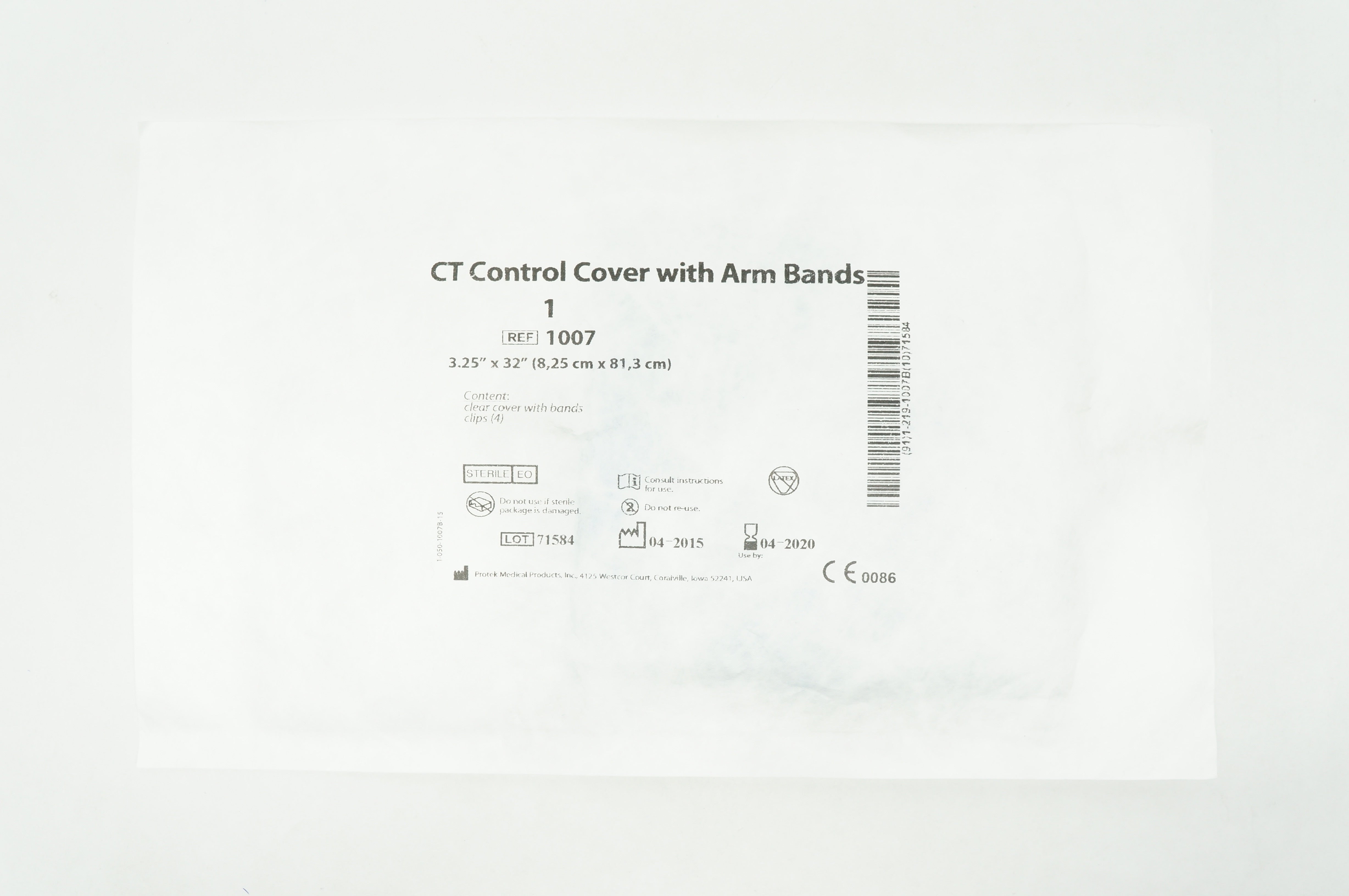 Protek Medical 1007 CT Control Cover W/ Arm Bands 3.25 inch x 32 inch (x)