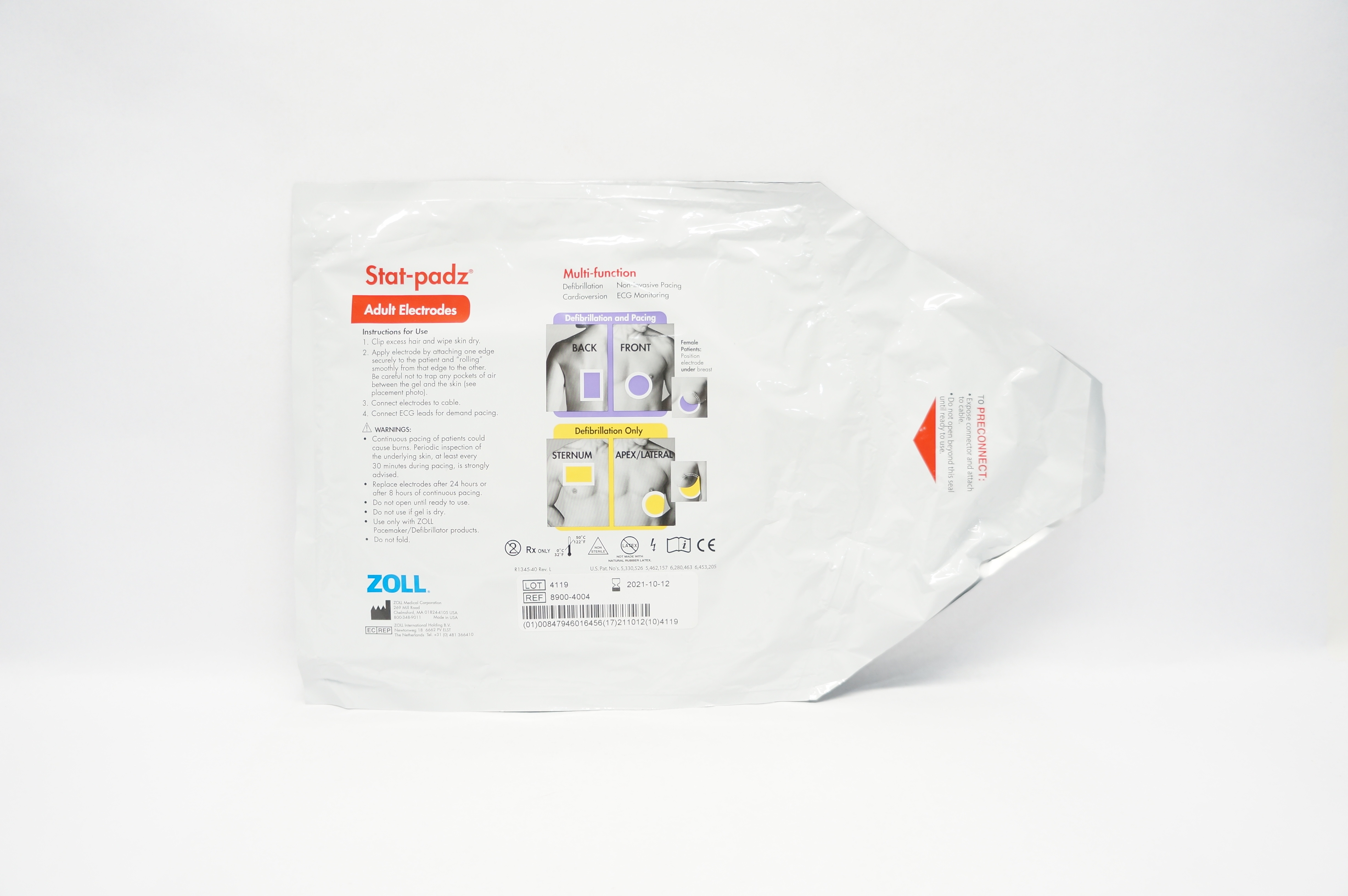 Zoll 8900-4004 Stat-padz Multi-Function Adult Electrodes >8 Years >55 ...