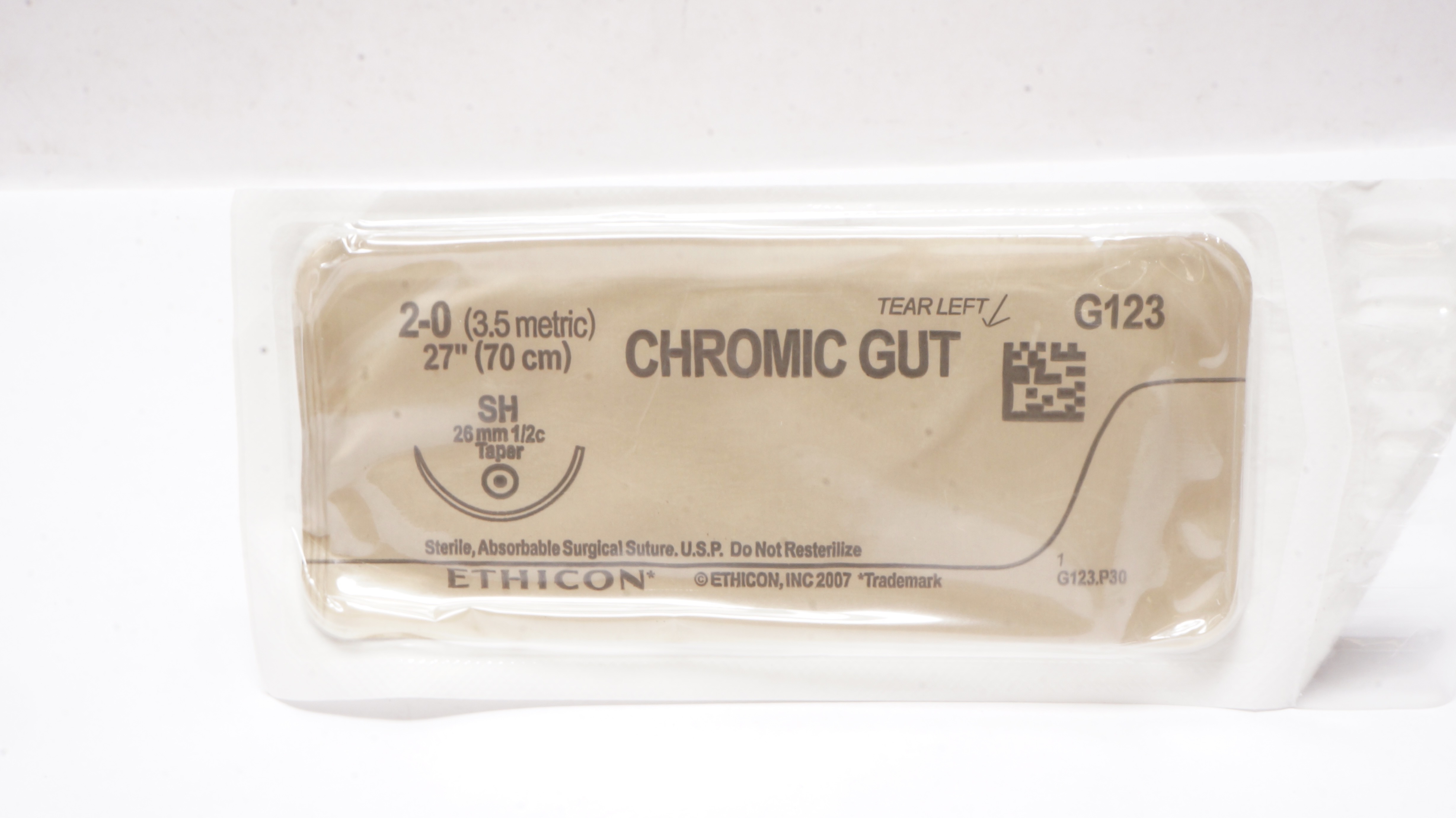 Ethicon G123 2-0 Chromic Gut, SH, 26mm 1/2c Taper, 27inch