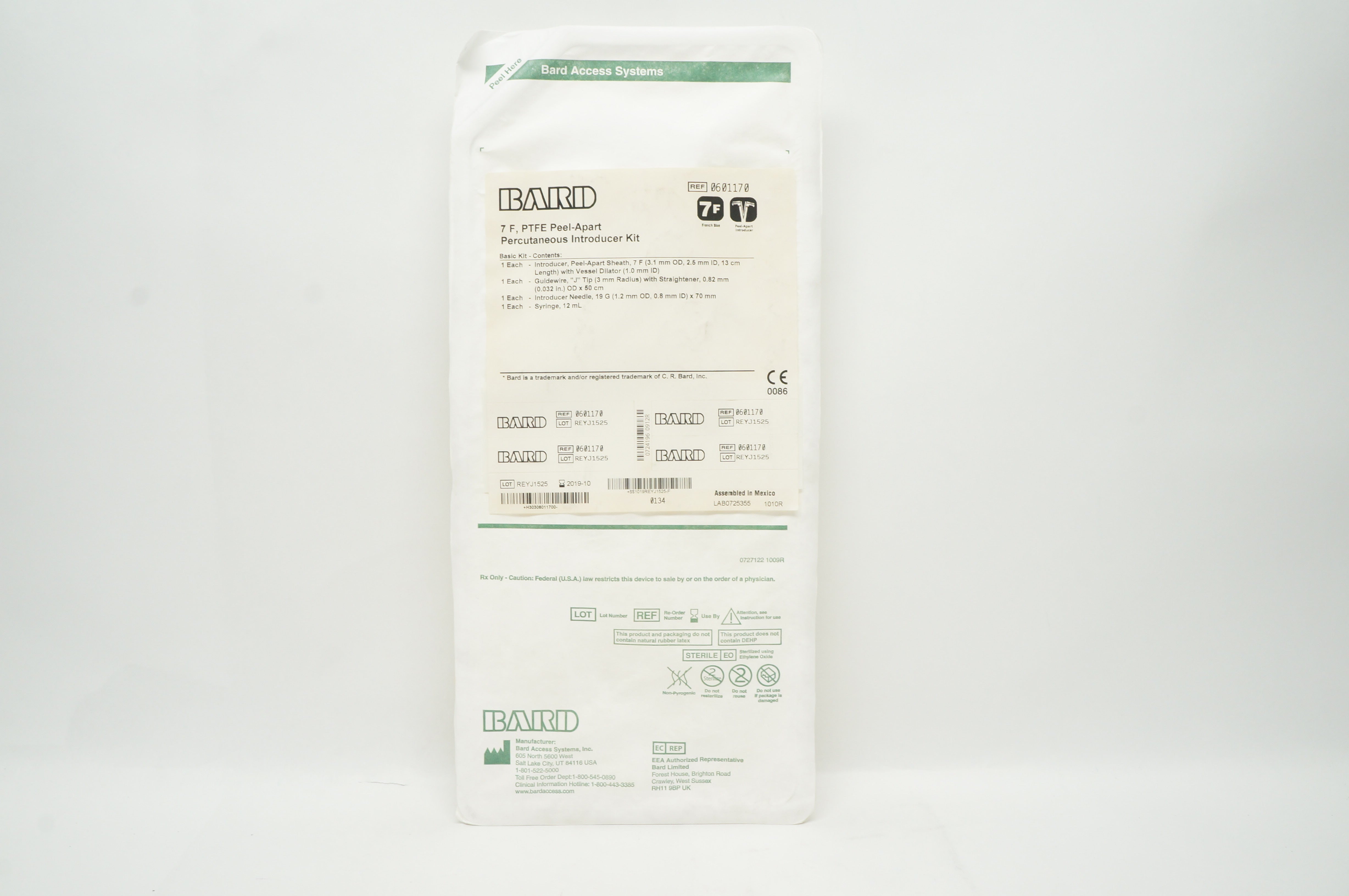 Bard 0601170 Percutaneous Introducer Kit PTFE Peel-Apart 7F (x)