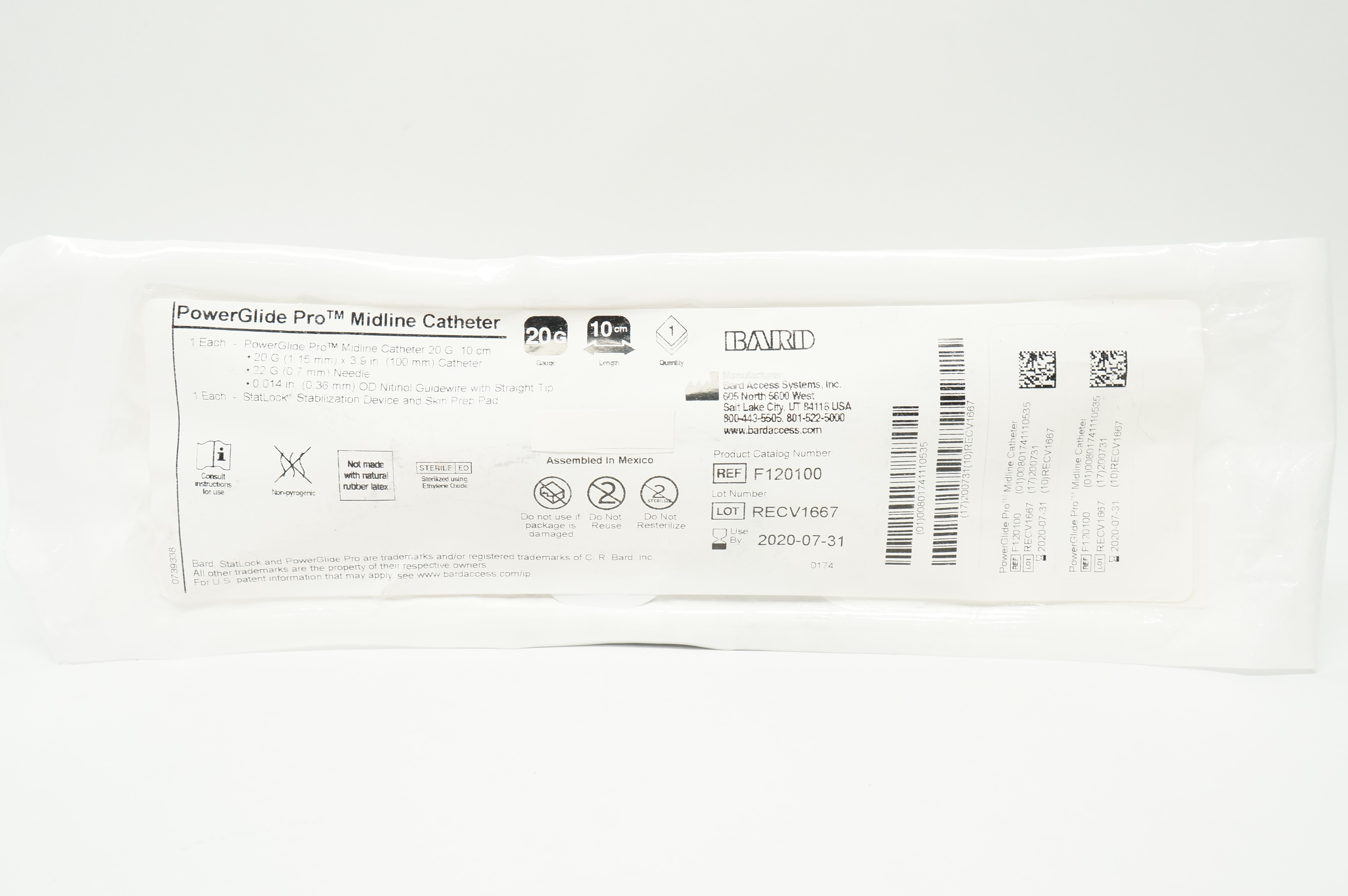 Bard F120100 Power Glide Pro Midline Cath. 20G x 10cm (x)