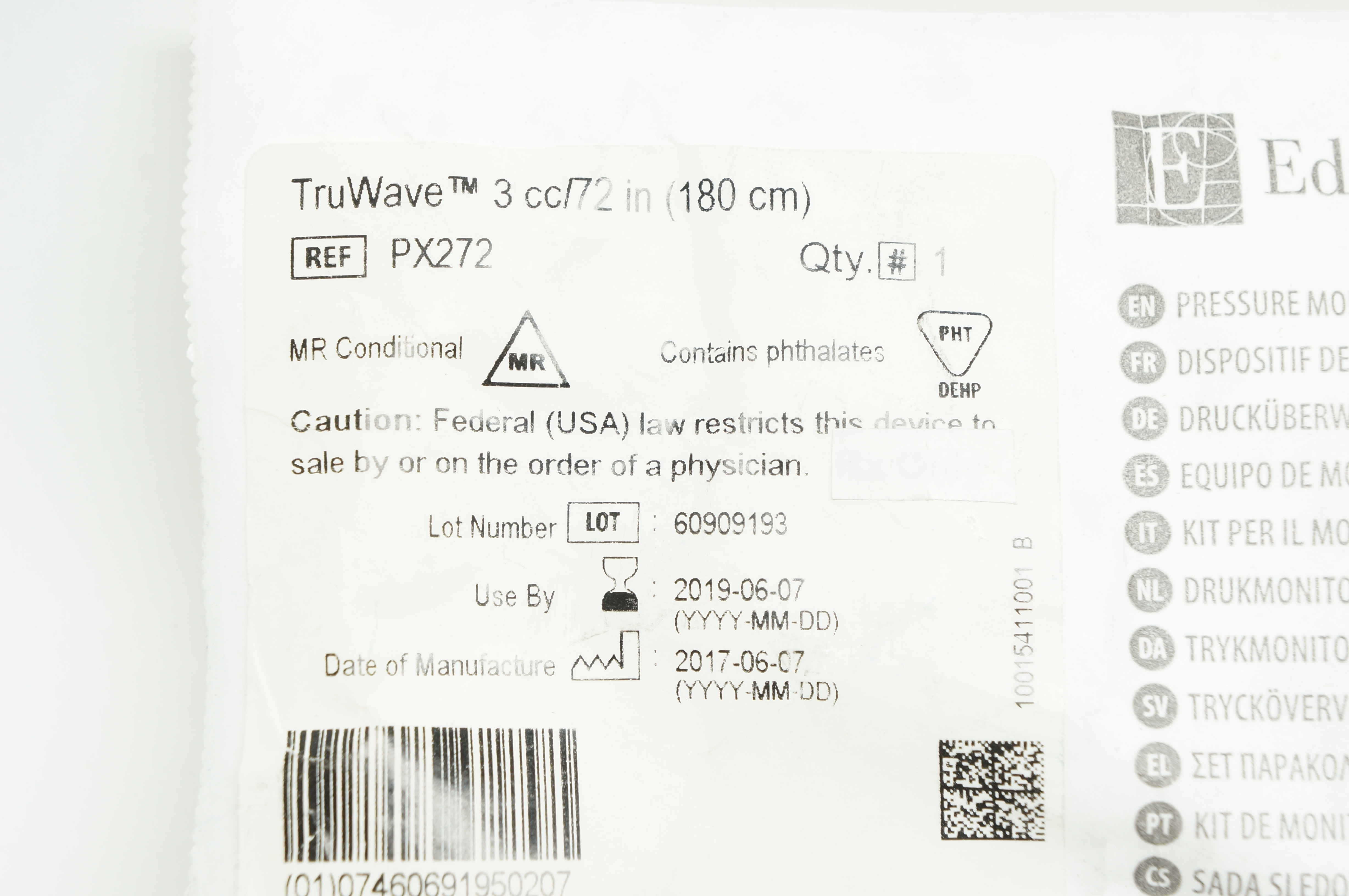 Edwards Lifesciences PX272 TruWave Pressure Monitoring Set 3cc/72 inch (x)