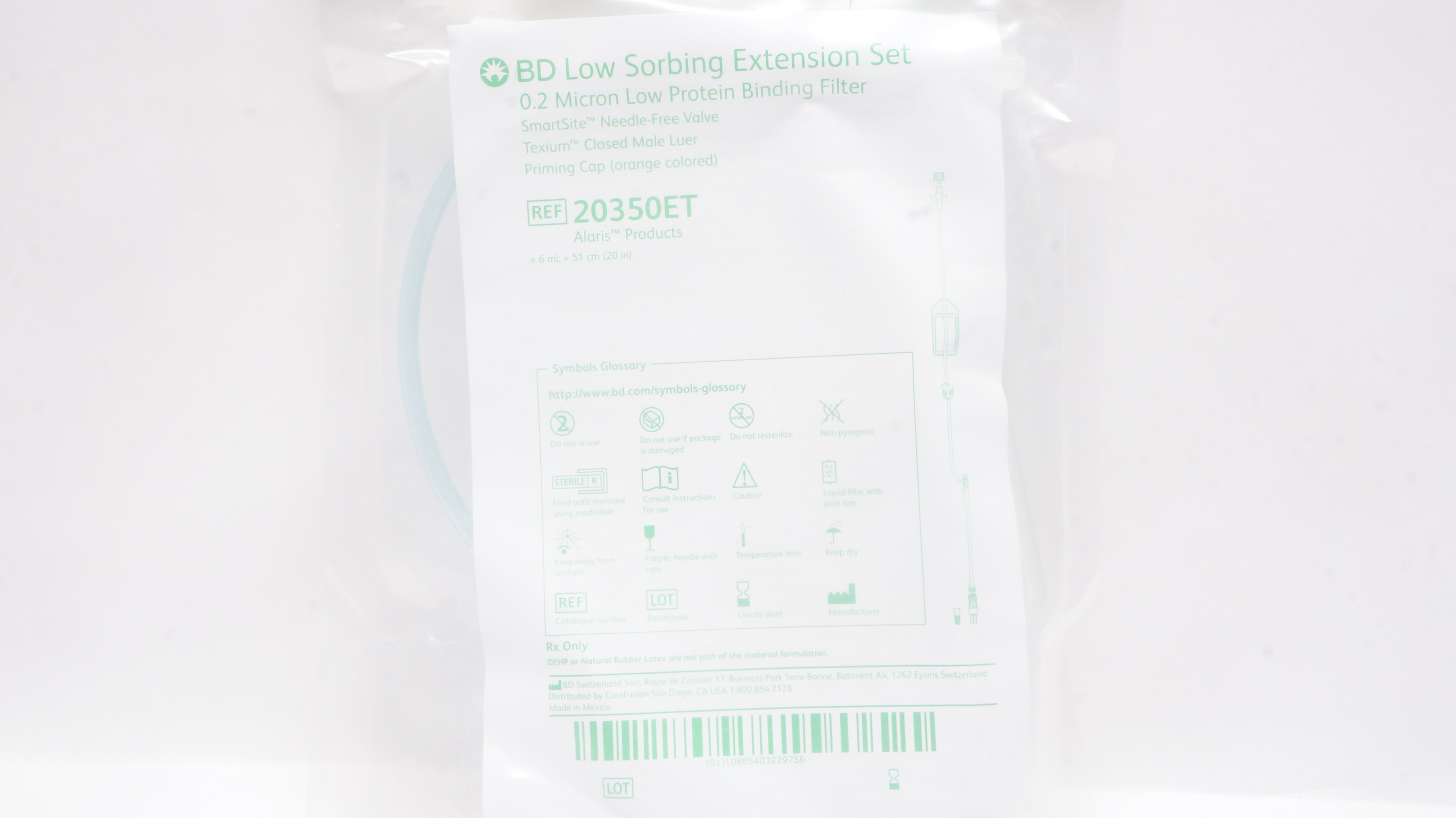 BD 20350ET Alaris Low Sorbing Extension Set 6mL x 20inch