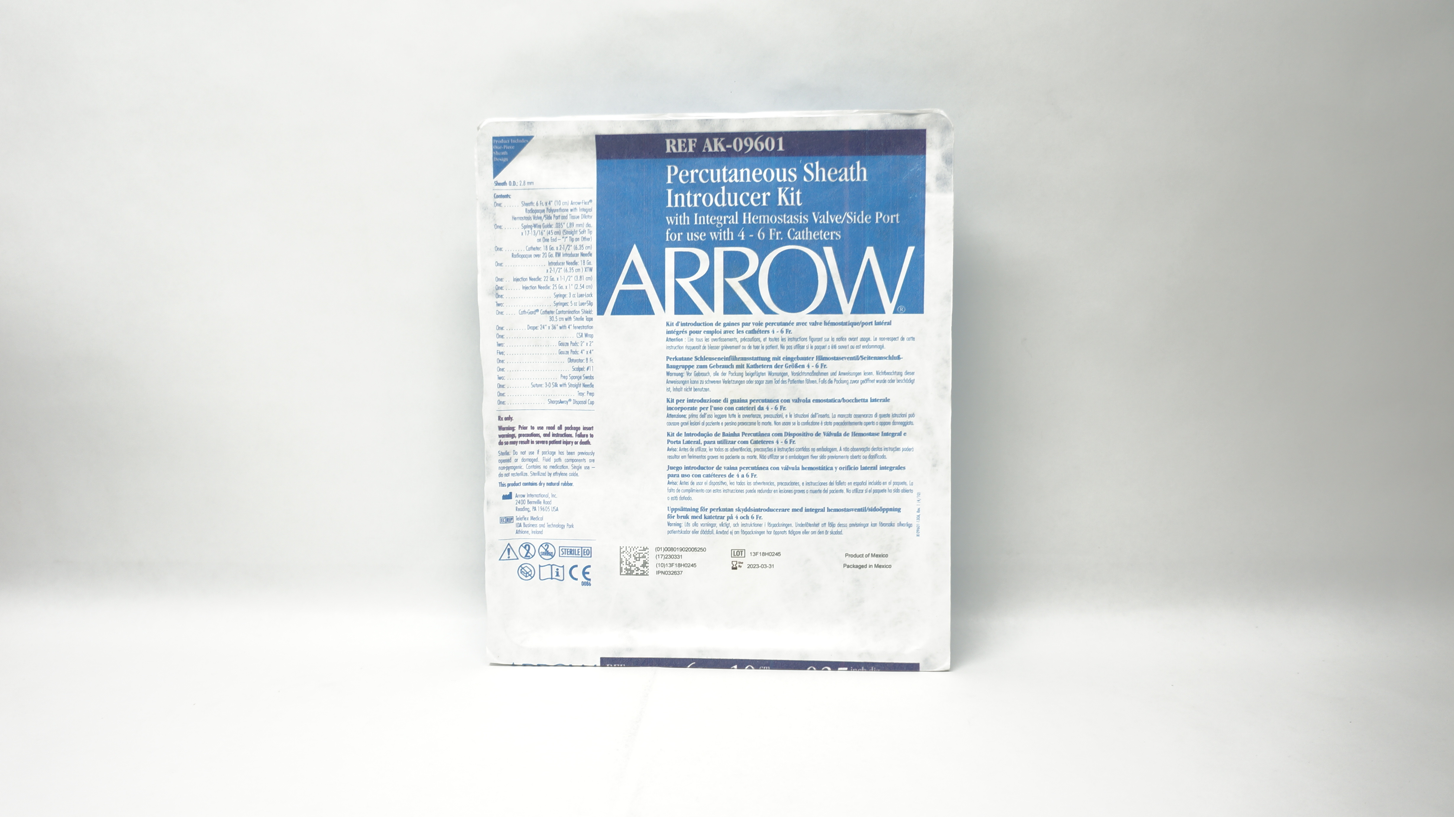 Arrow AK-09601 Percutaneous Sheath Introducer Kit 6Fr. x 10cm x 0.035inch