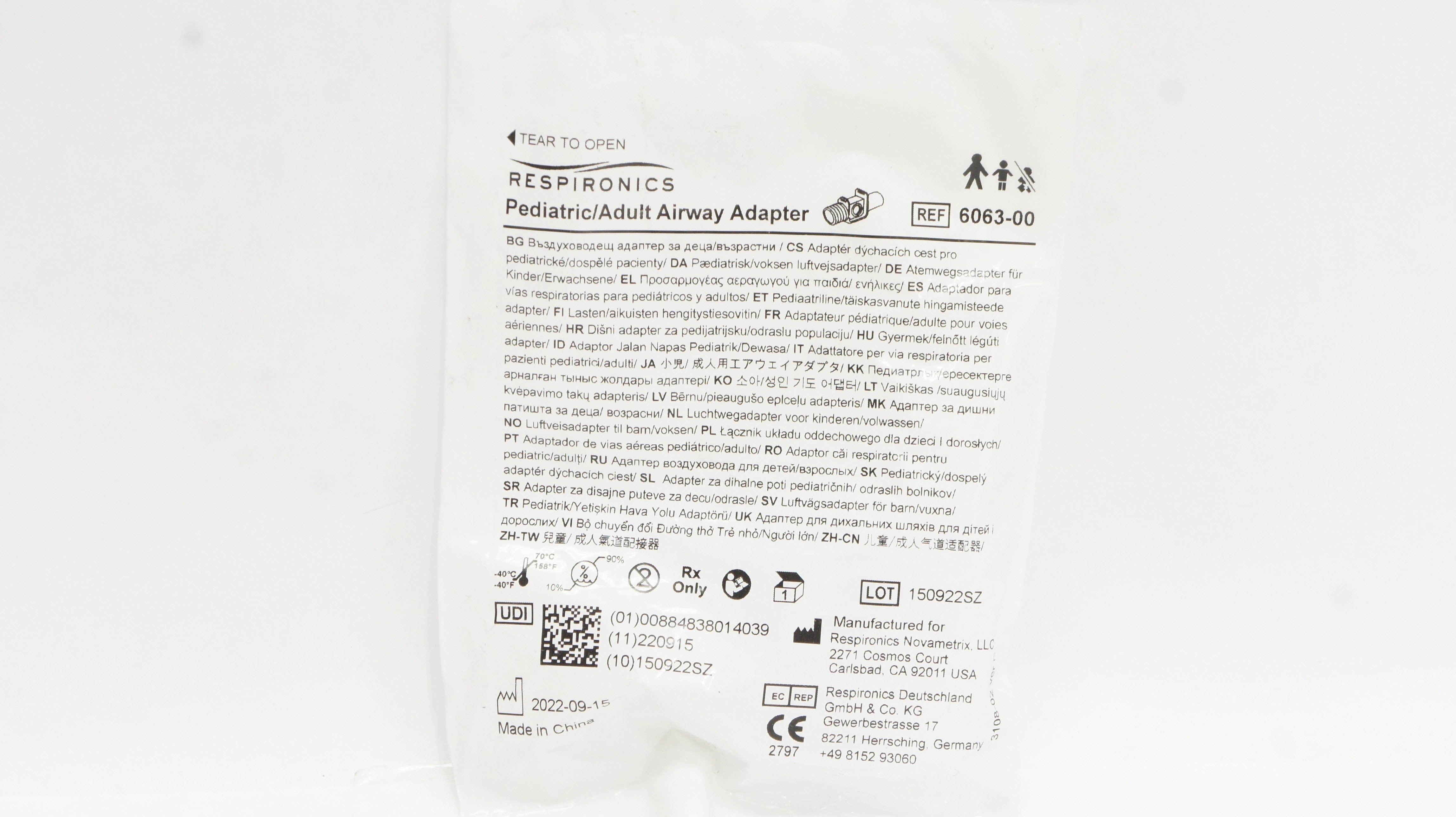 Respironics 6063-00 Pediatric/Adult Airway Adapter