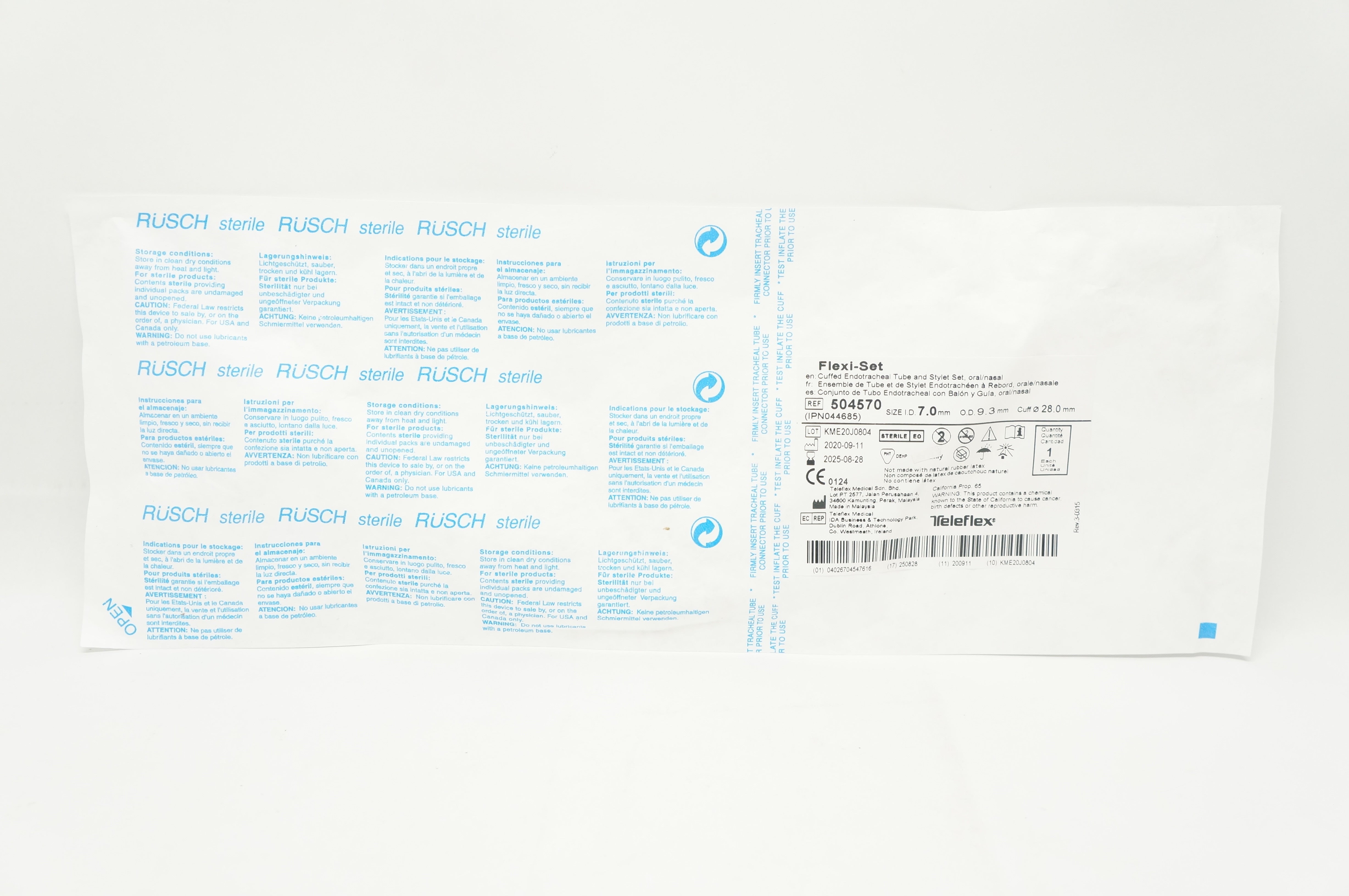 Teleflex 504570 Cuffed Endotracheal Tube Stylet Set 7 x 9.3 x 28mm