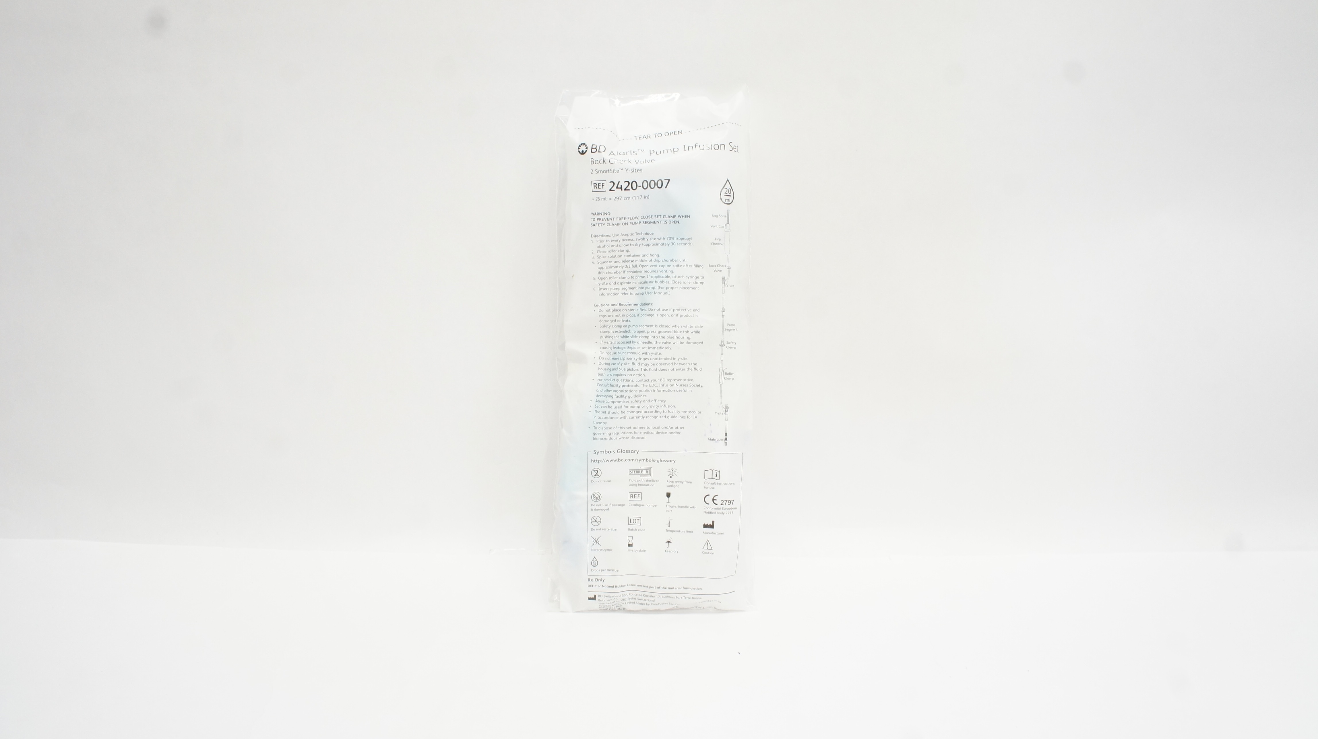 BD 2420-0007 Alaris Pump Infusion Set Back Check Valve 117inch x 25ml ...