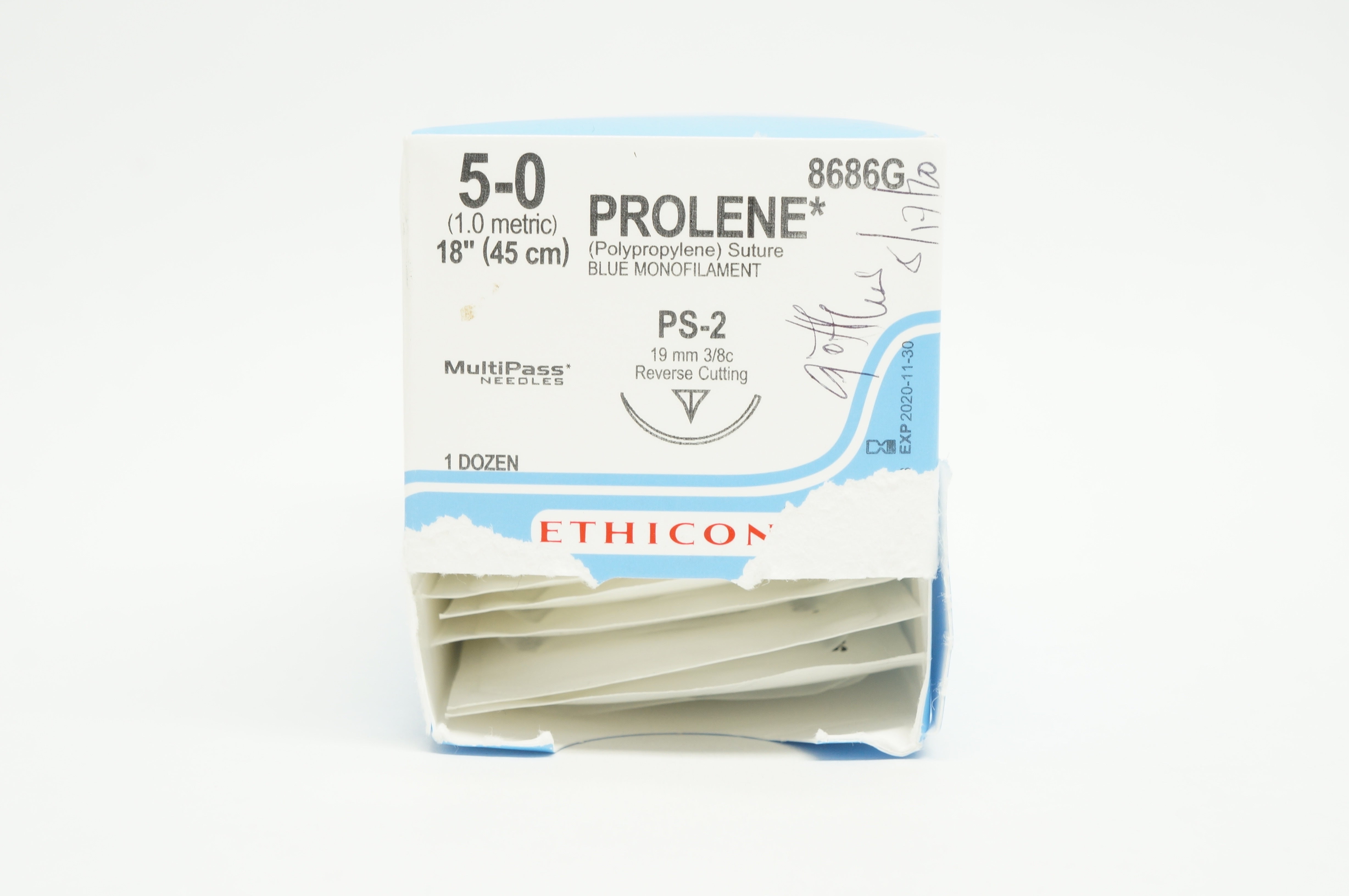 Ethicon 8686G 5-0 PROLENE PS-2, 19mm 3/8c Reverse Cutting, 18in (x ...