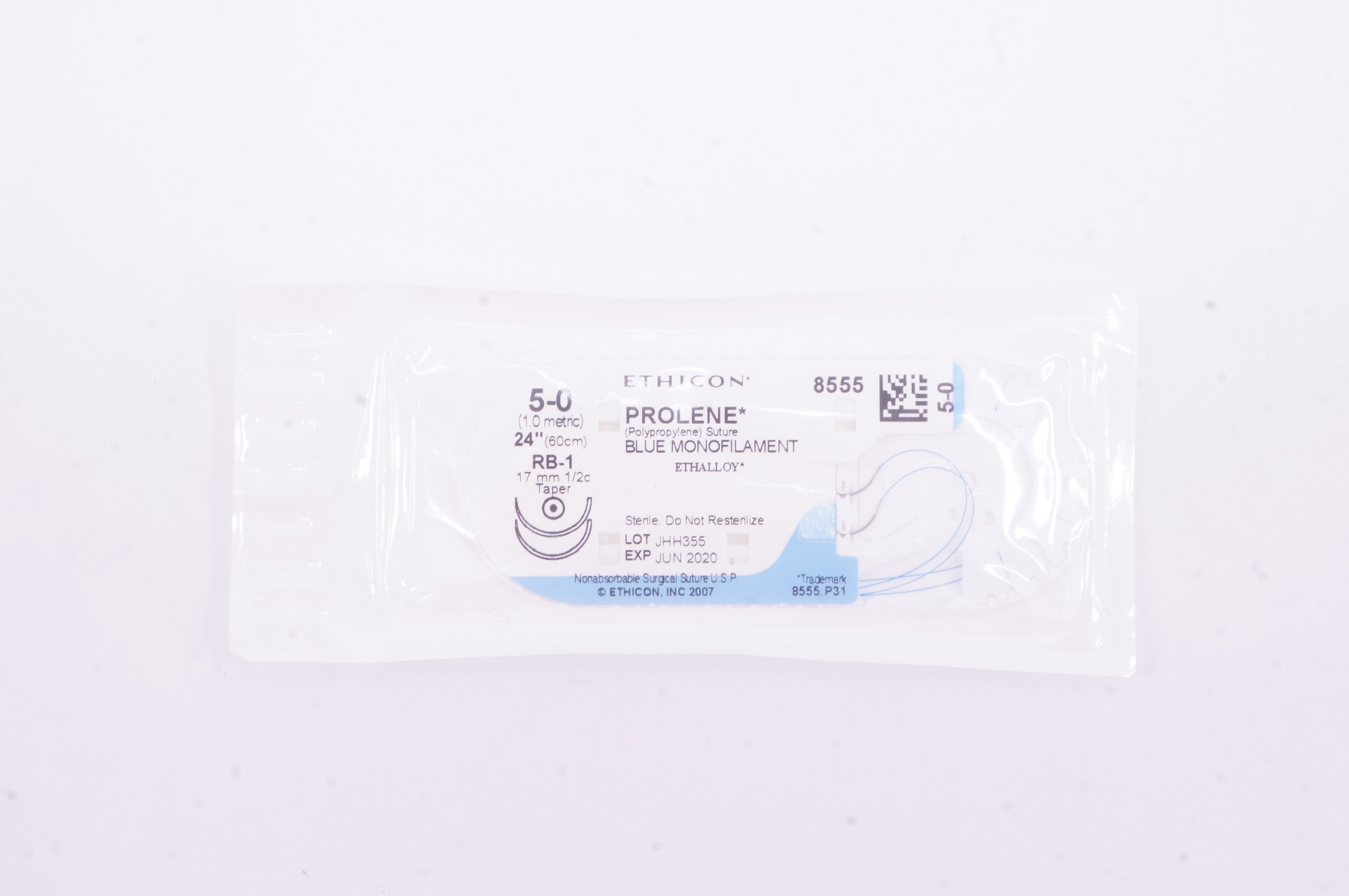 Ethicon 8555 5-0 PROLENE Stre RB-1 17mm 1/2c Taper 24 inch (x)