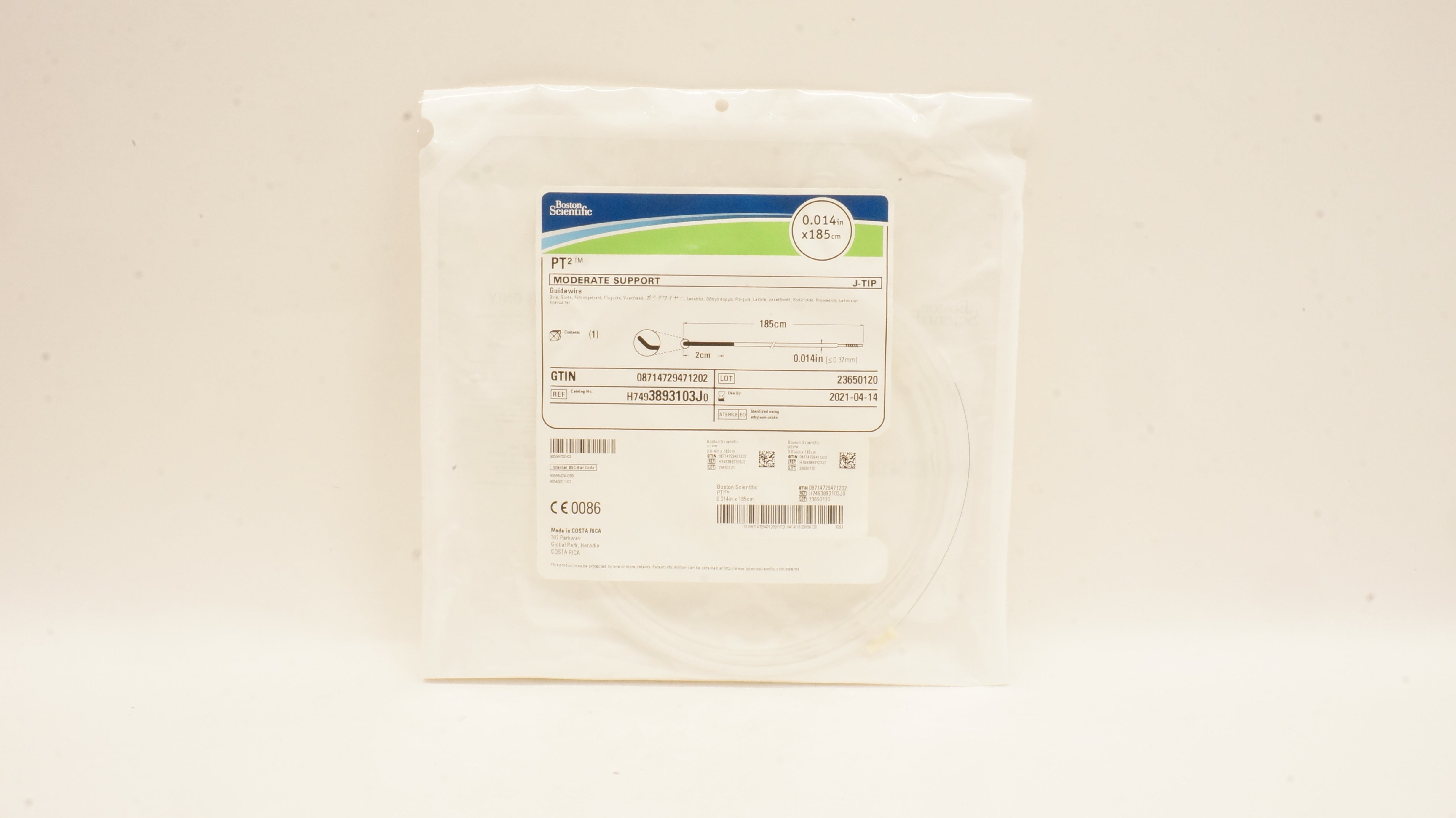 Boston Scientific 3893103J PT2 Moderate Support Guidewire 0.014inx185cm (x)