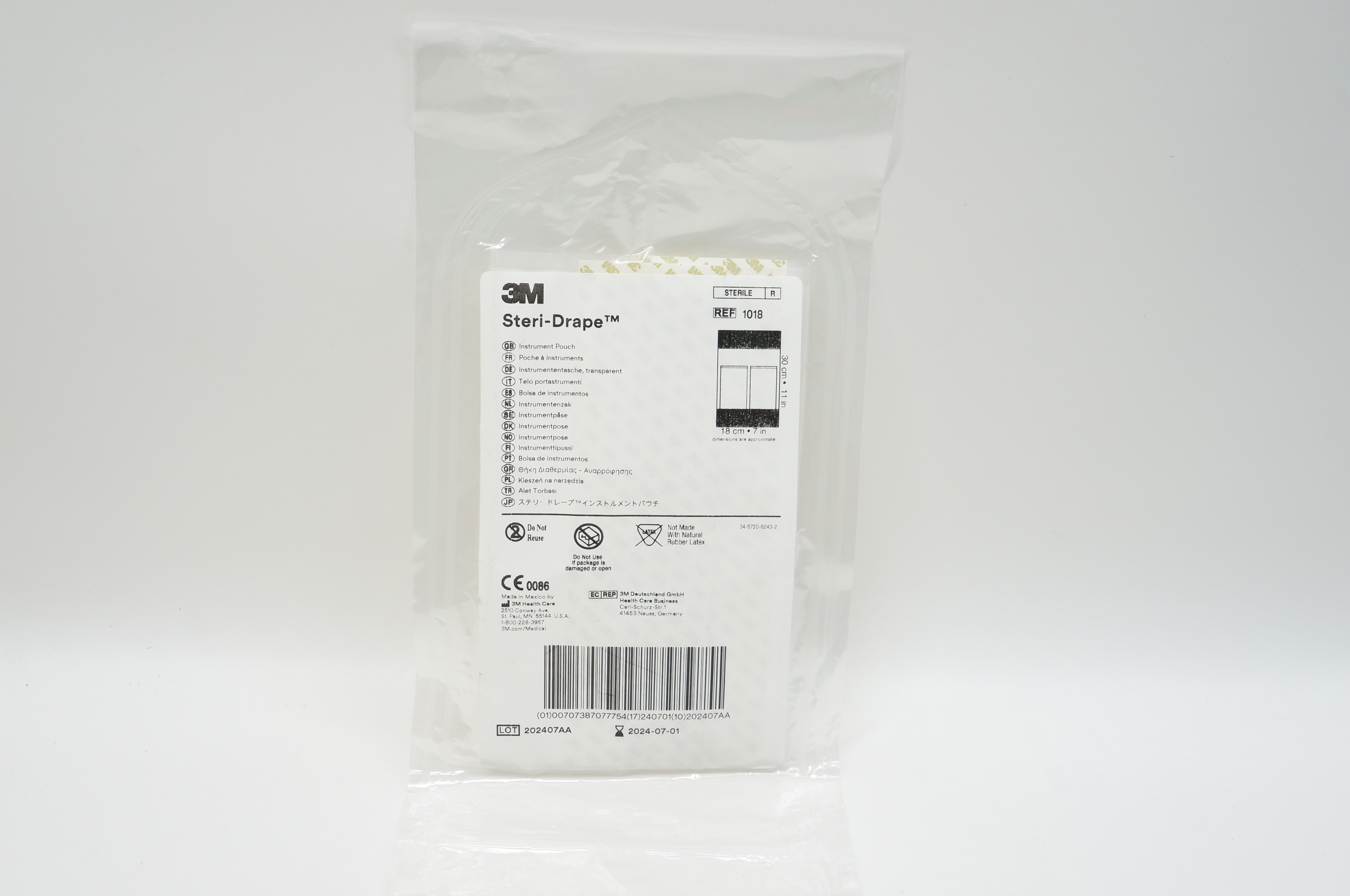 3M 1018 Steri-Drape Instrument Pouch 11inch x 7inch
