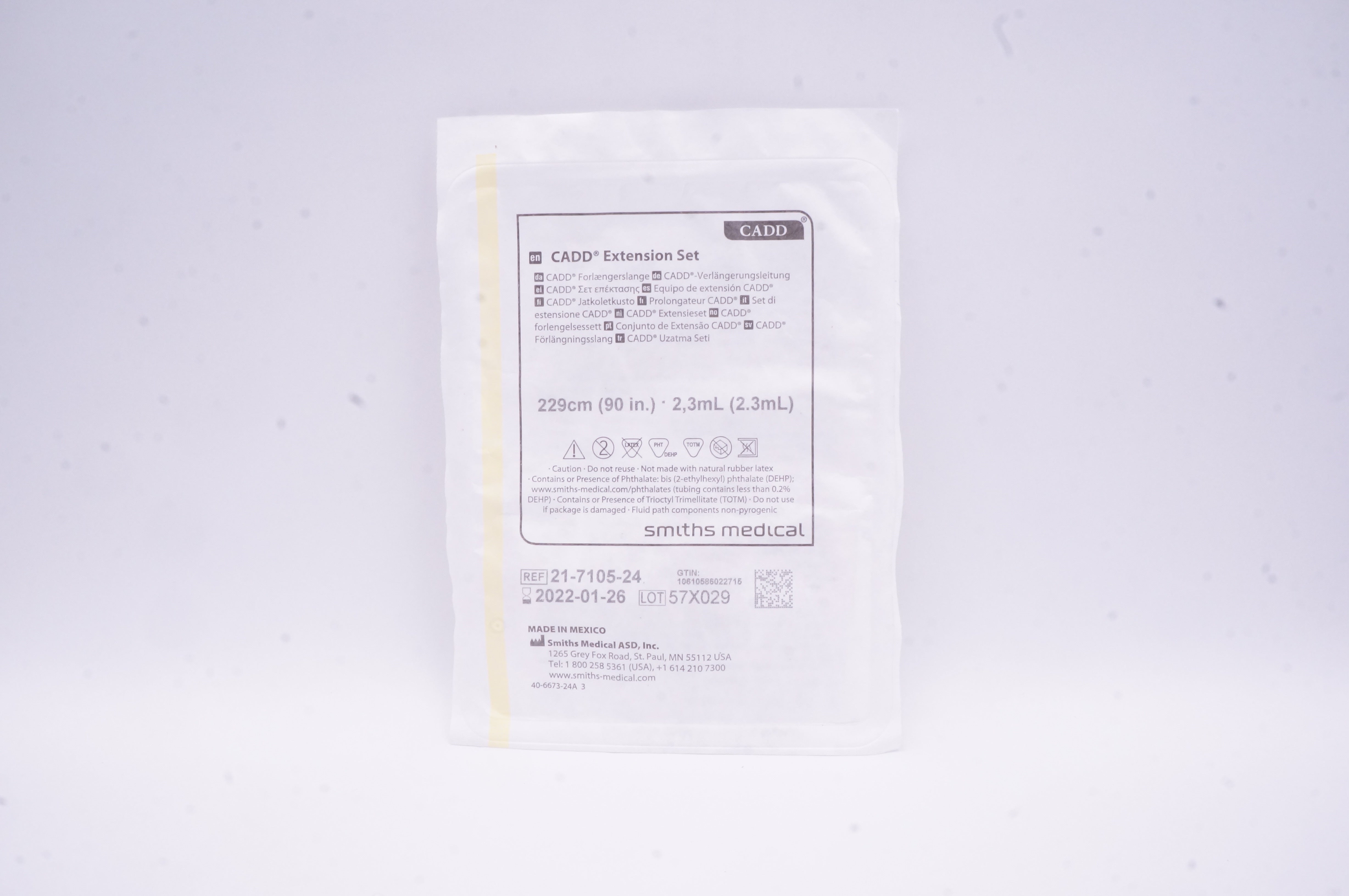 Smiths Medical 21-7105-24 CADD Extension Set, 90inch x 2.3mL