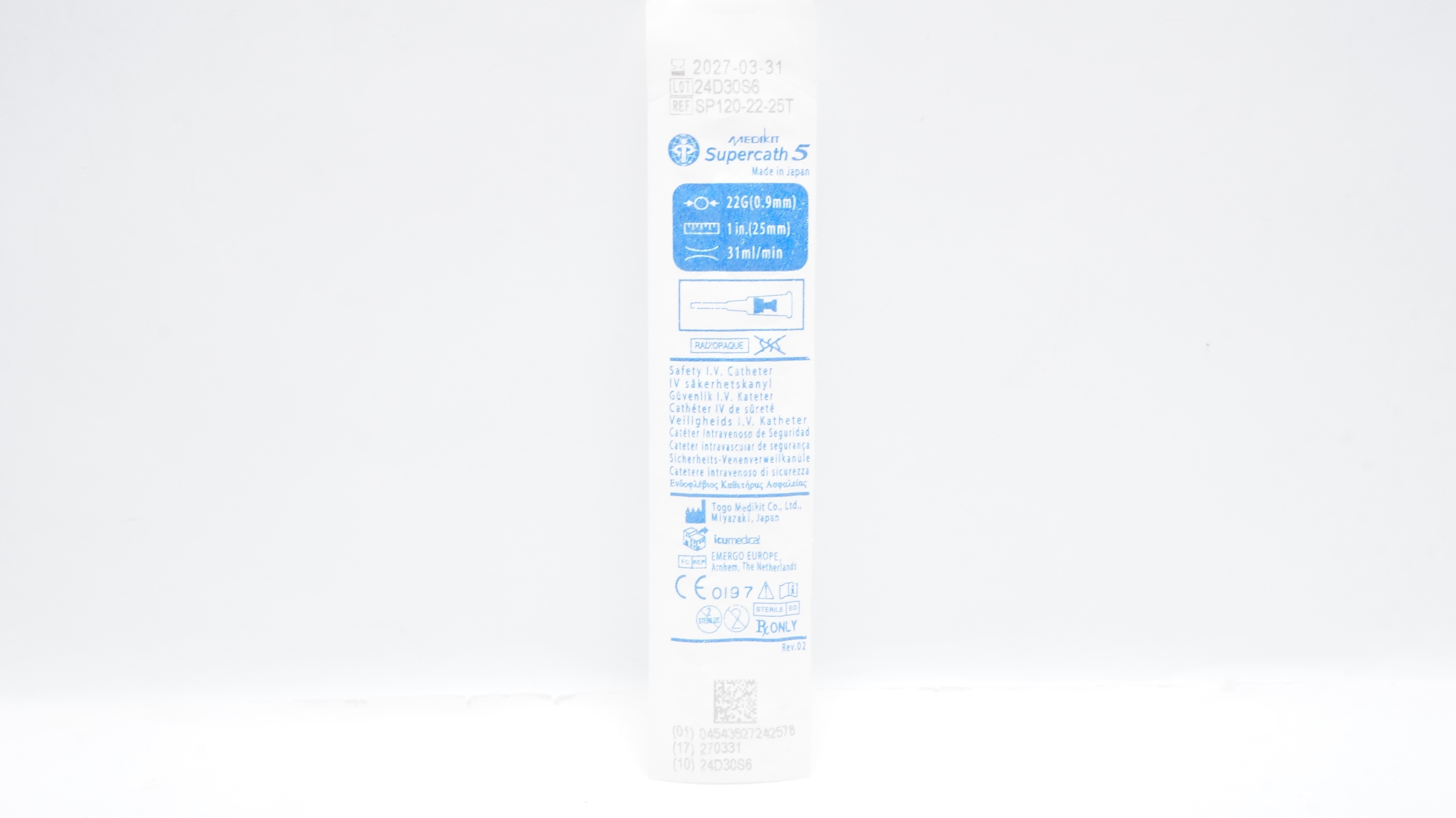 Togo Medical SP120-22-25T ICU Medical Supercath 5 Safety I.V. Cath. 22G ...