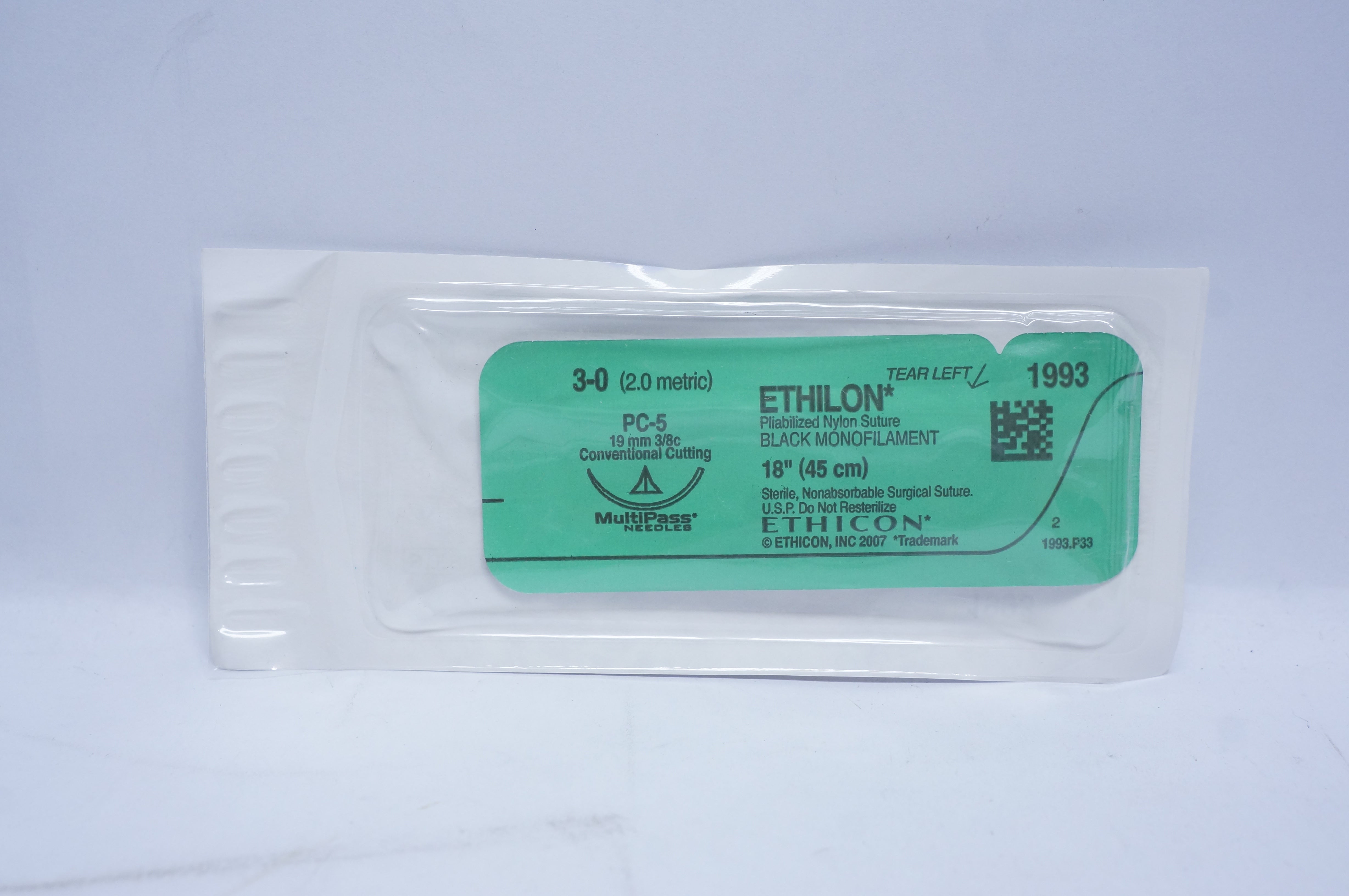 Ethicon 1993 3-0 ETHILON, PC-5, 19mm 3/8c Conventional Cutting, 18inch