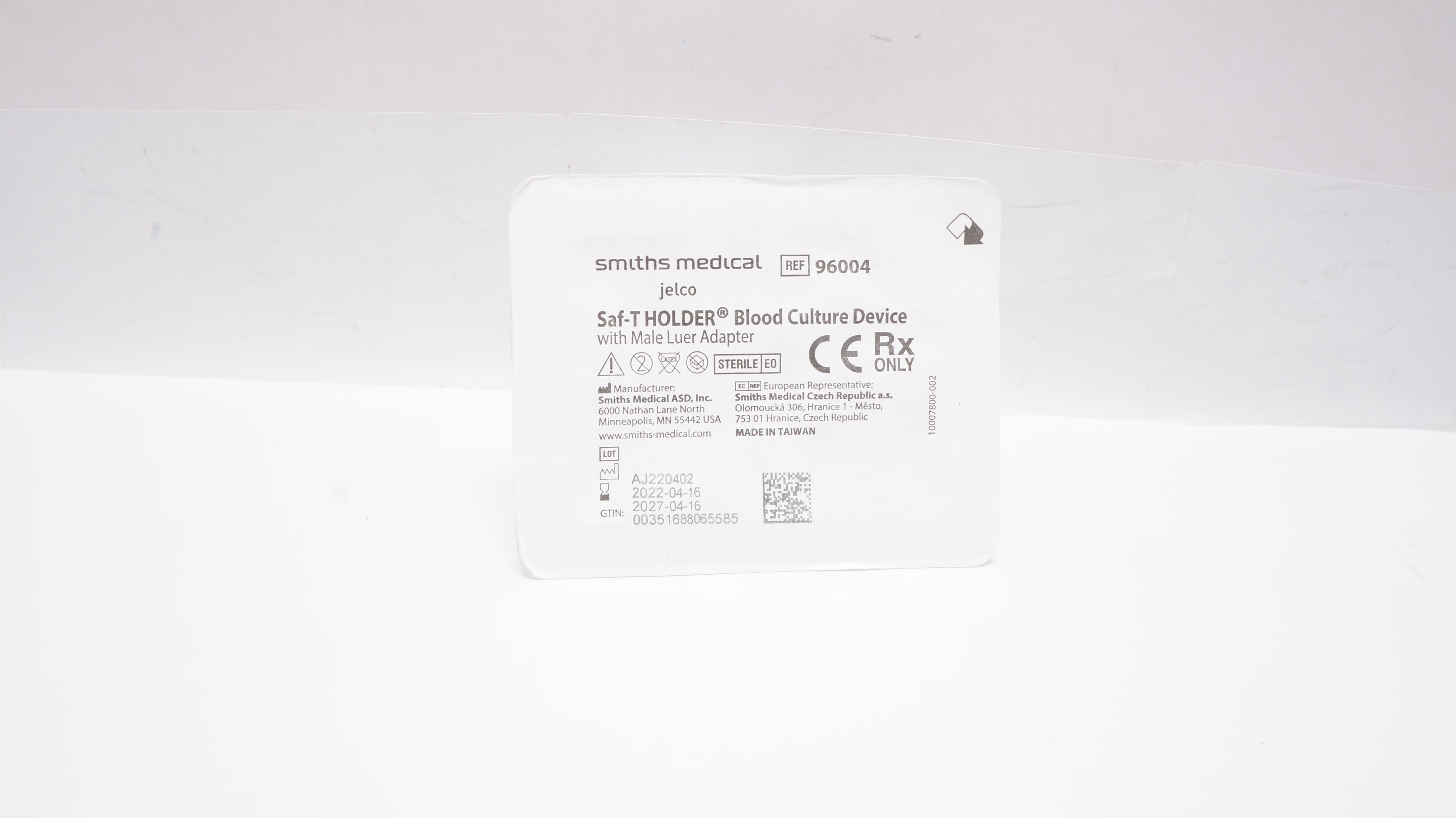 Smith Medical 96004 Jelco Saf-T HOLDER Blood Culture Device