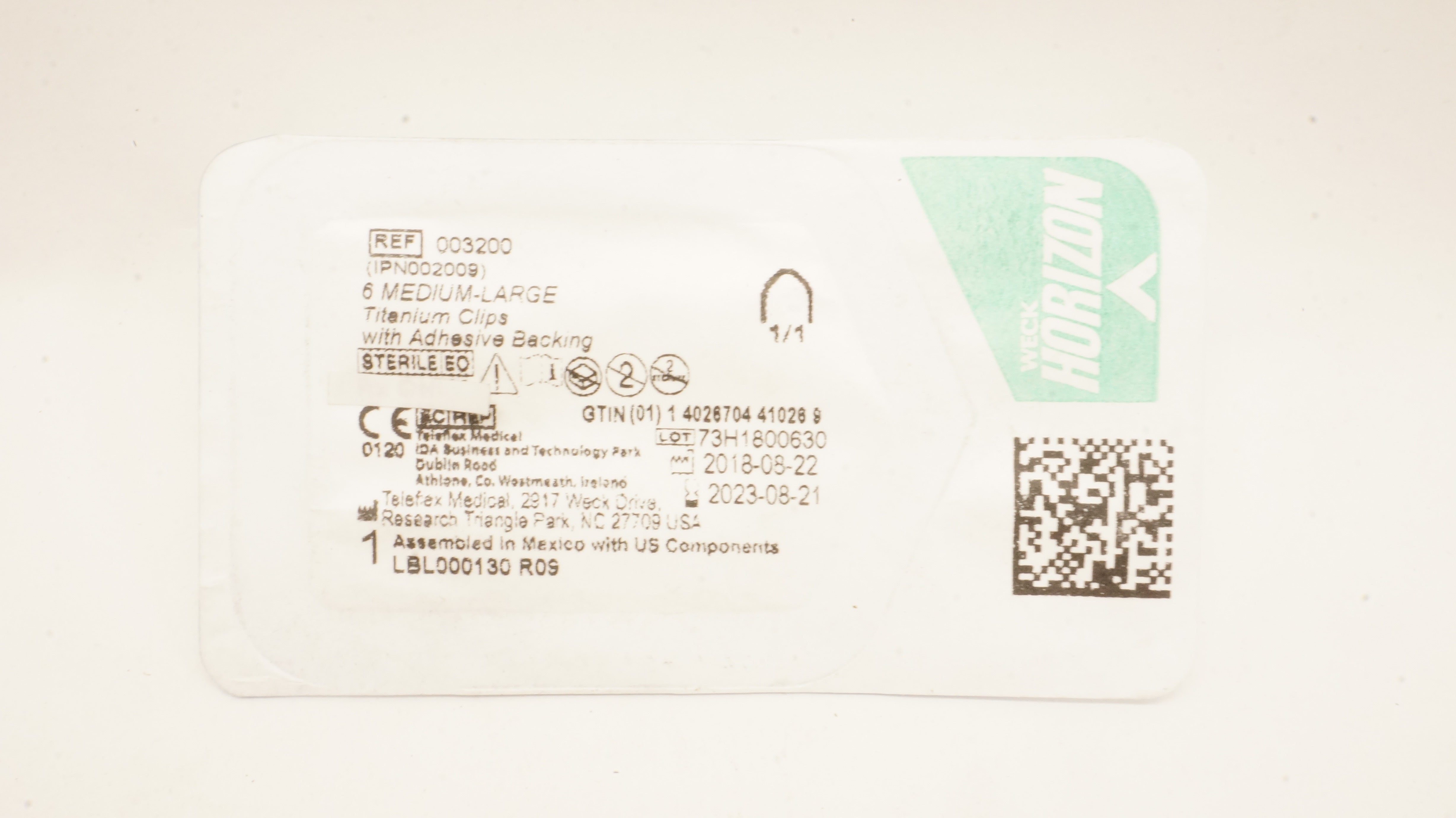 Teleflex 003200 Weck Horizon Titanium Clips Adhesive Backing, ML - Pack ...