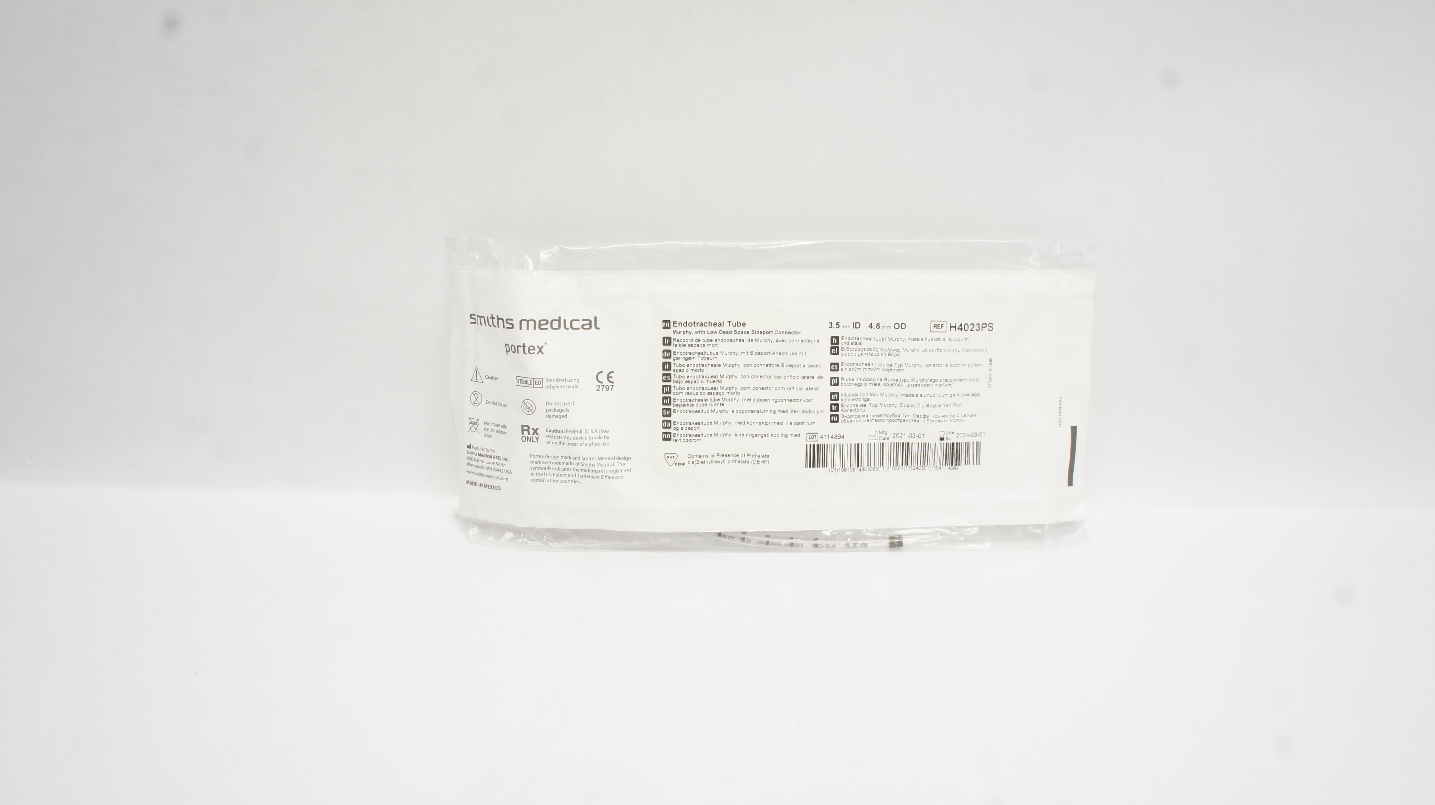 Smiths Medical H4023PS Portex Endotracheal Tube 3.5mm ID x 4.8mm OD