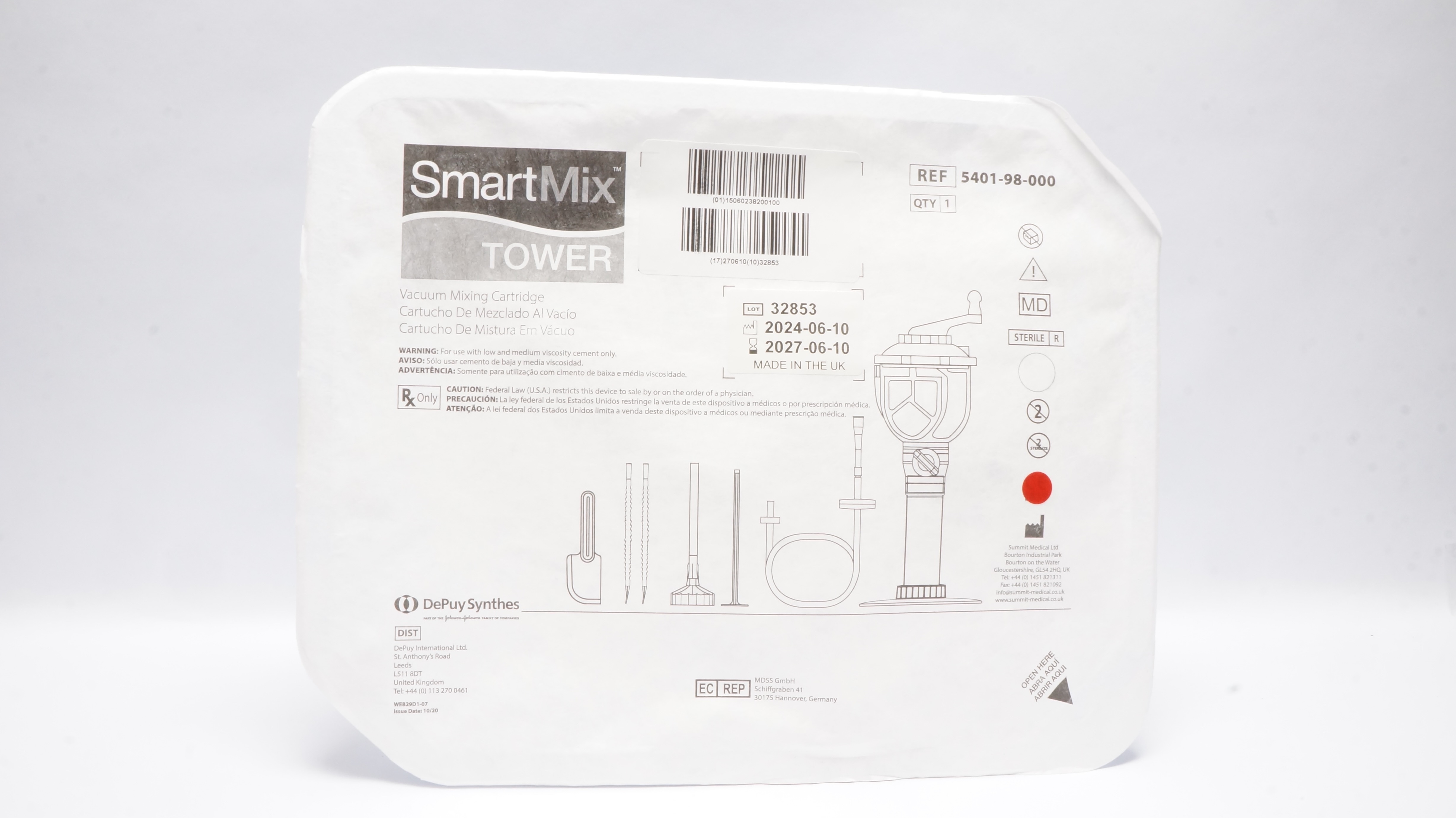 DePuy 5401-98-000 SmartMix Tower Vacuum Mixing Cartridge