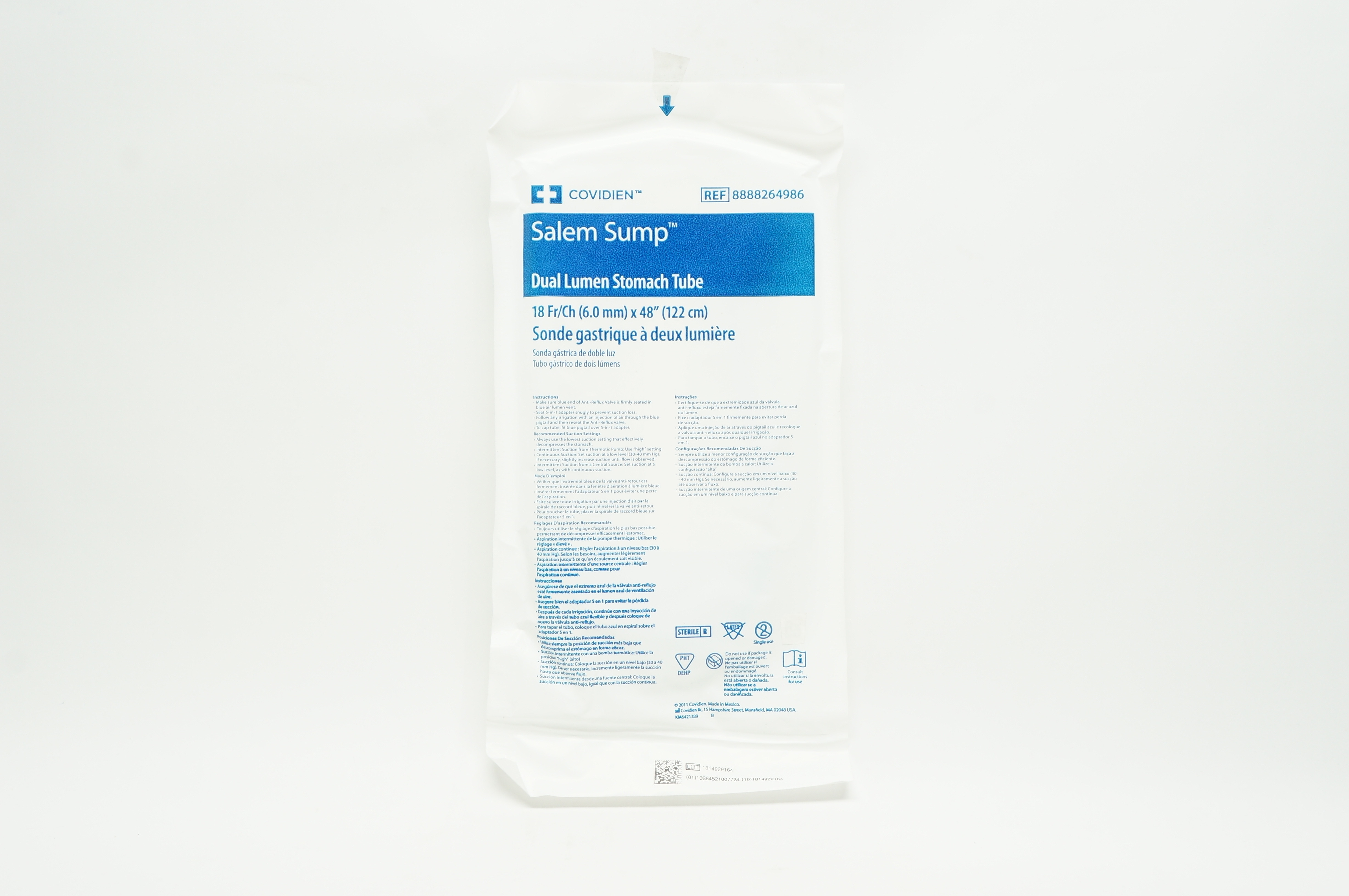 Covidien 8888264986 Salem Sump Dual Lumen Stomach Tube 18Fr/Ch x 48 inch