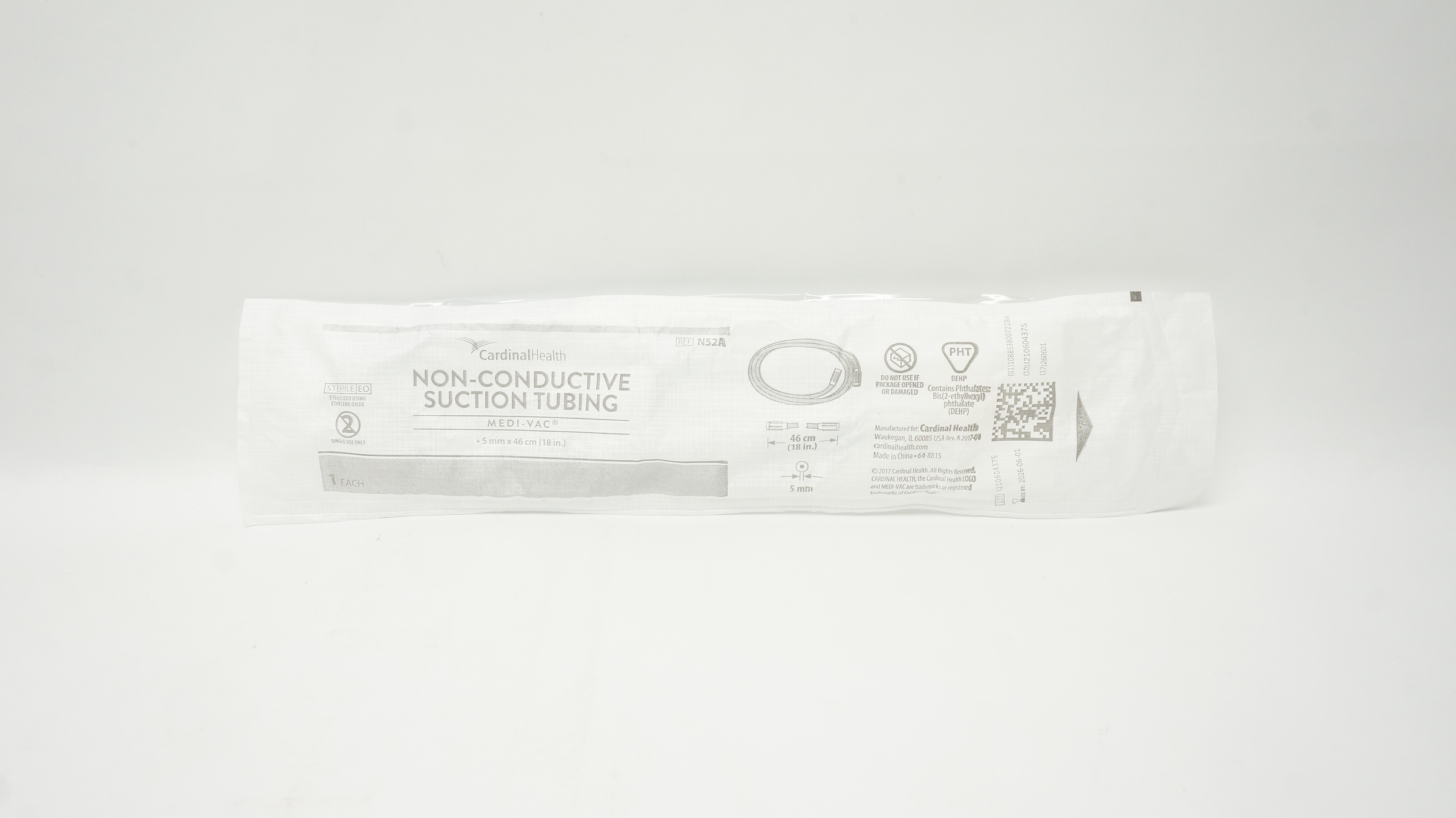 Cardinal Health N52A Medi-Vac Non-Conductive Suction Tubing 5mm x 18inch