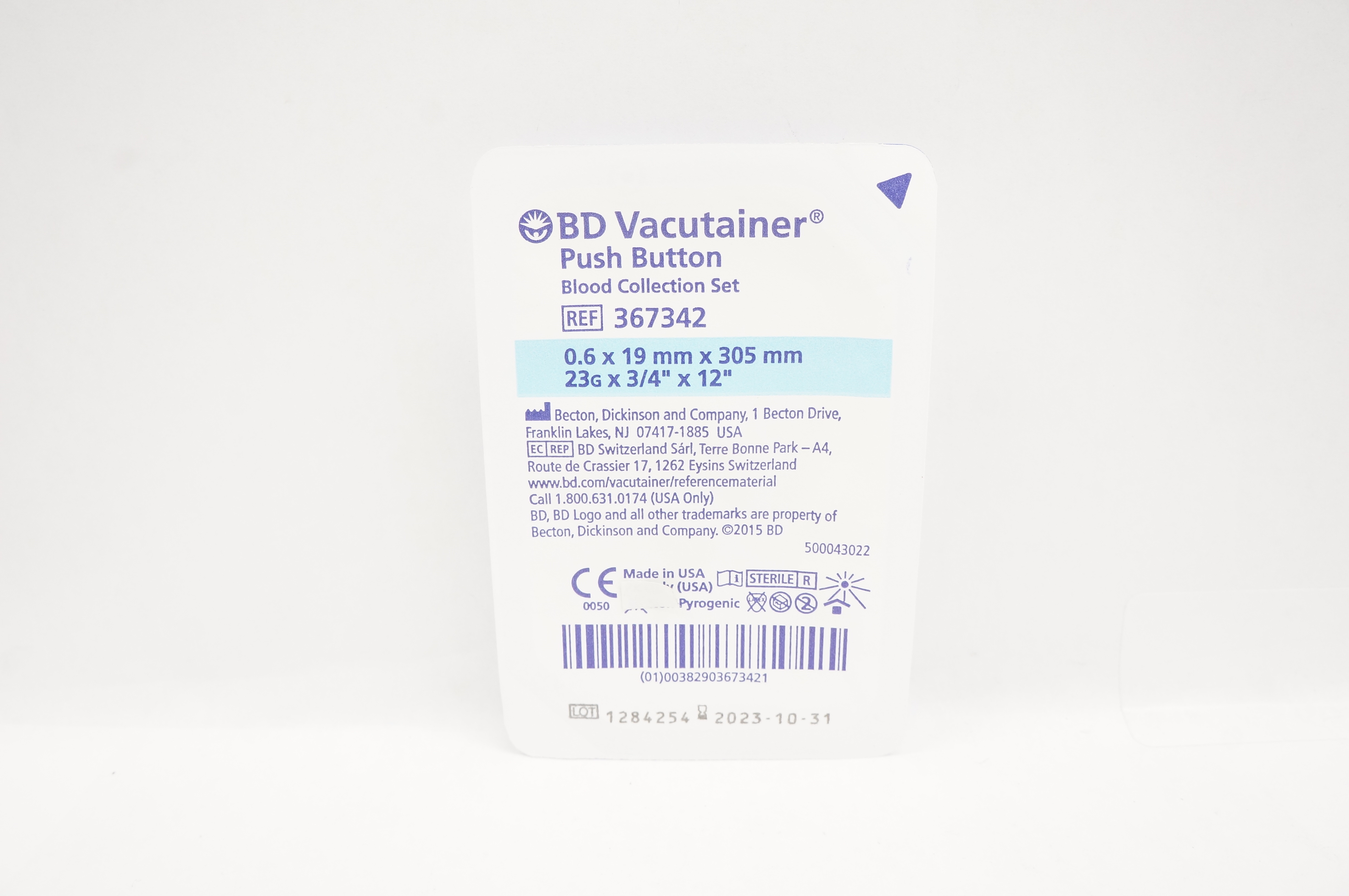 BD 367342 Vacutainer Push Button Blood Collection Set 23G x 3/4inch x ...