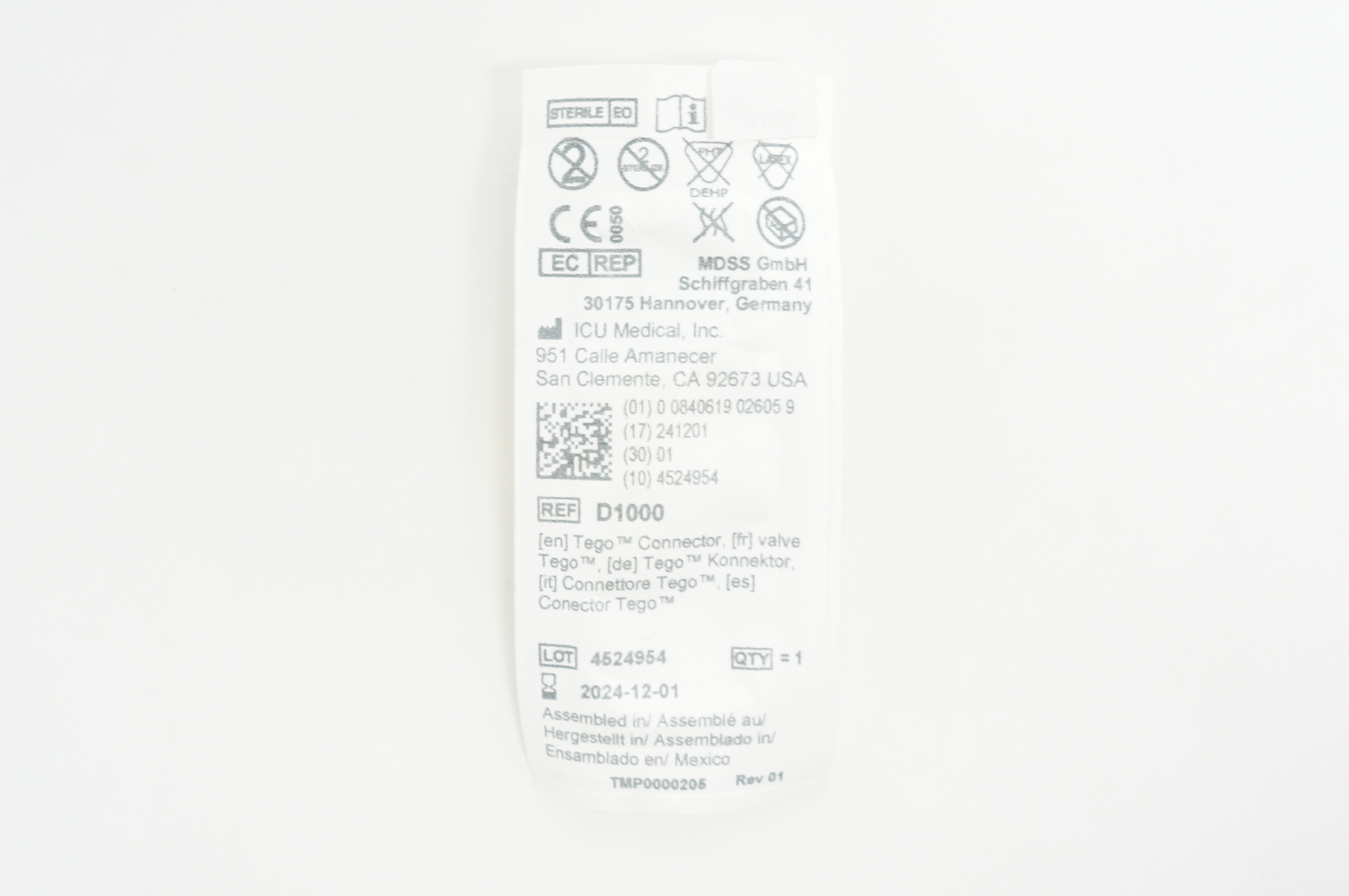 ICU Medical D1000 Tego Connector