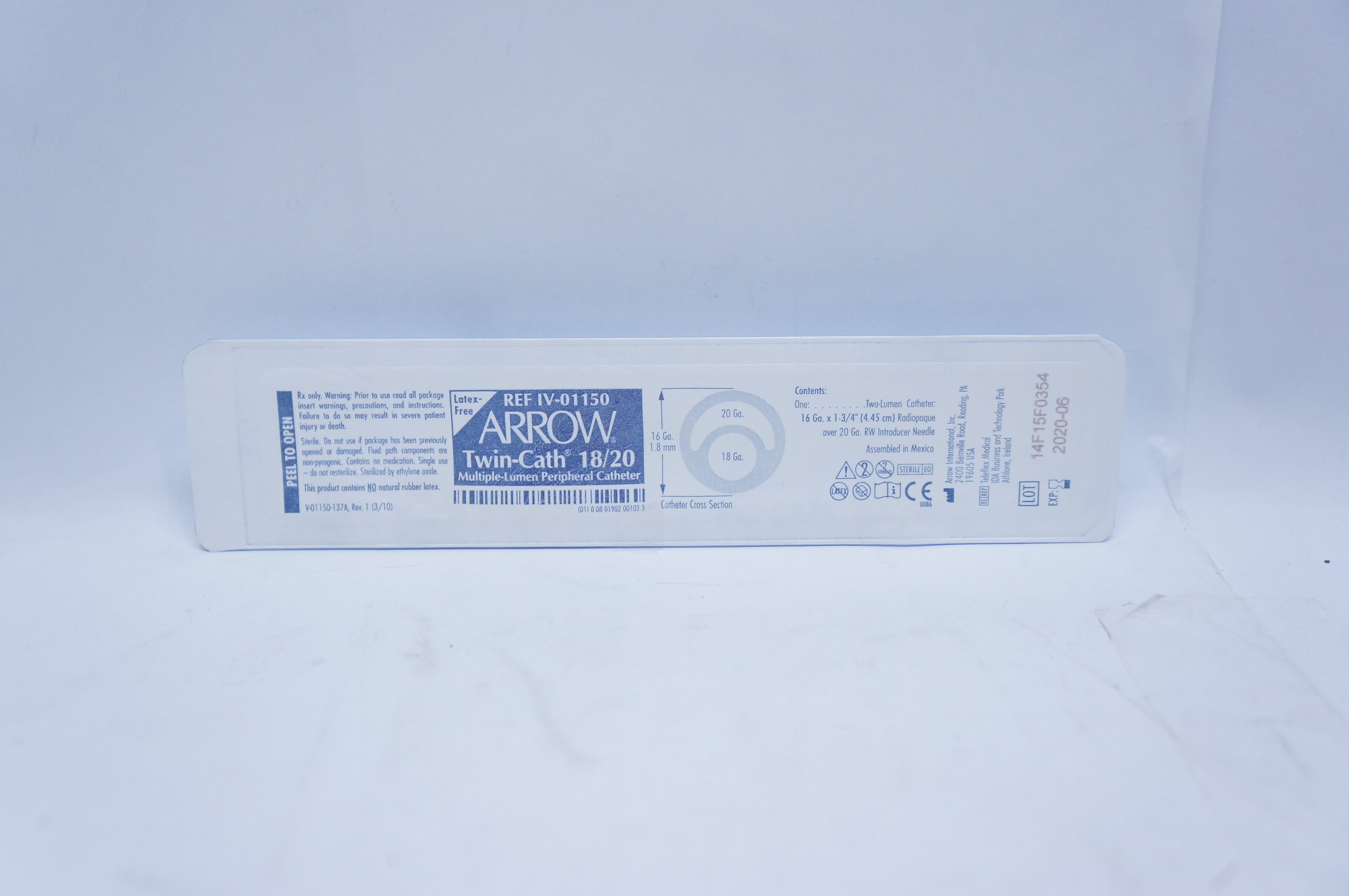 Arrow IV-01150 Twin-Cath 18/20 Multiple-Lumern Peripheral Cath. 20Ga x ...