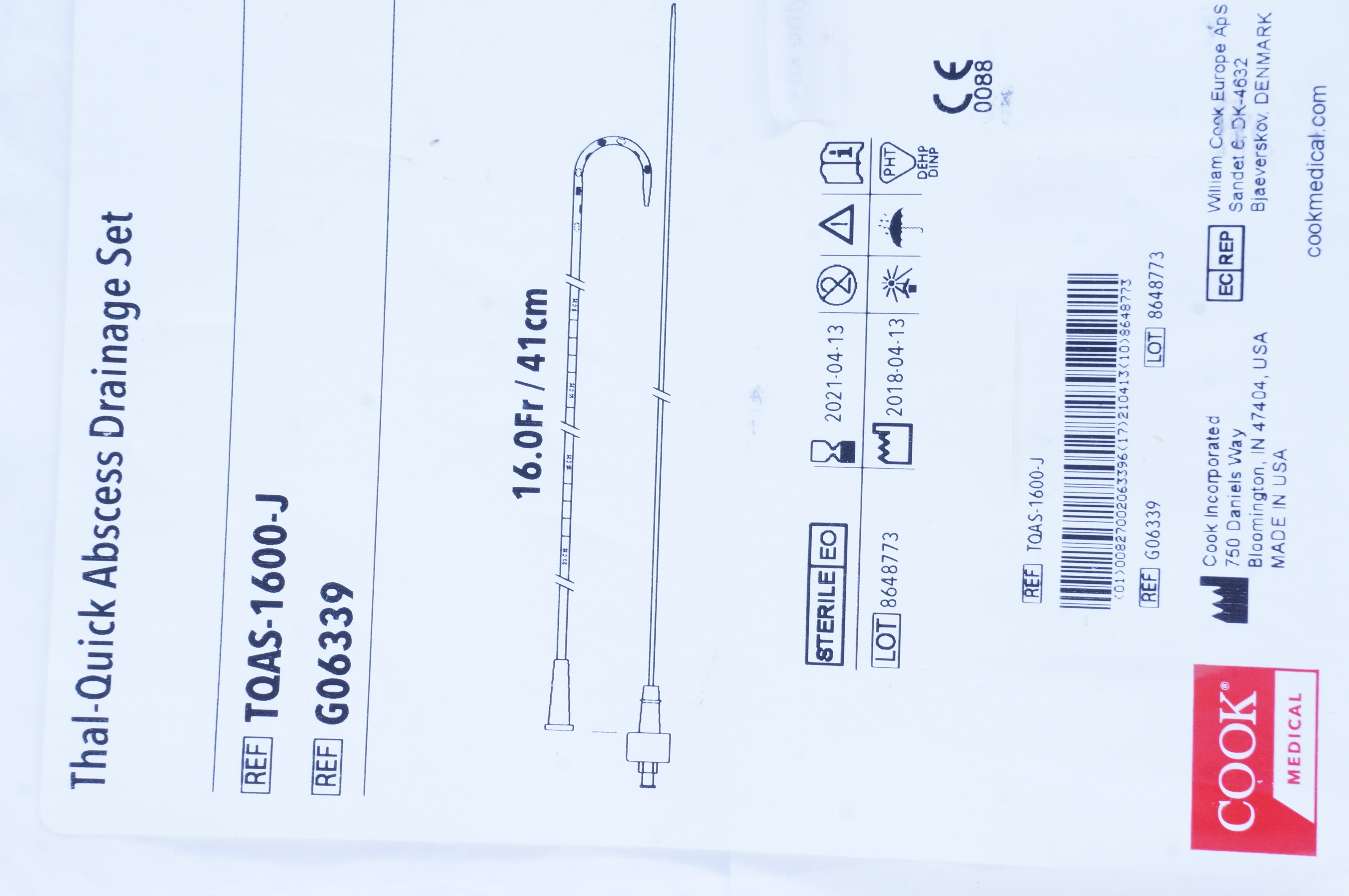 Cook Medical G06339 Thal-Quick Abscess Drainage Set 16.0Fr x 41cm