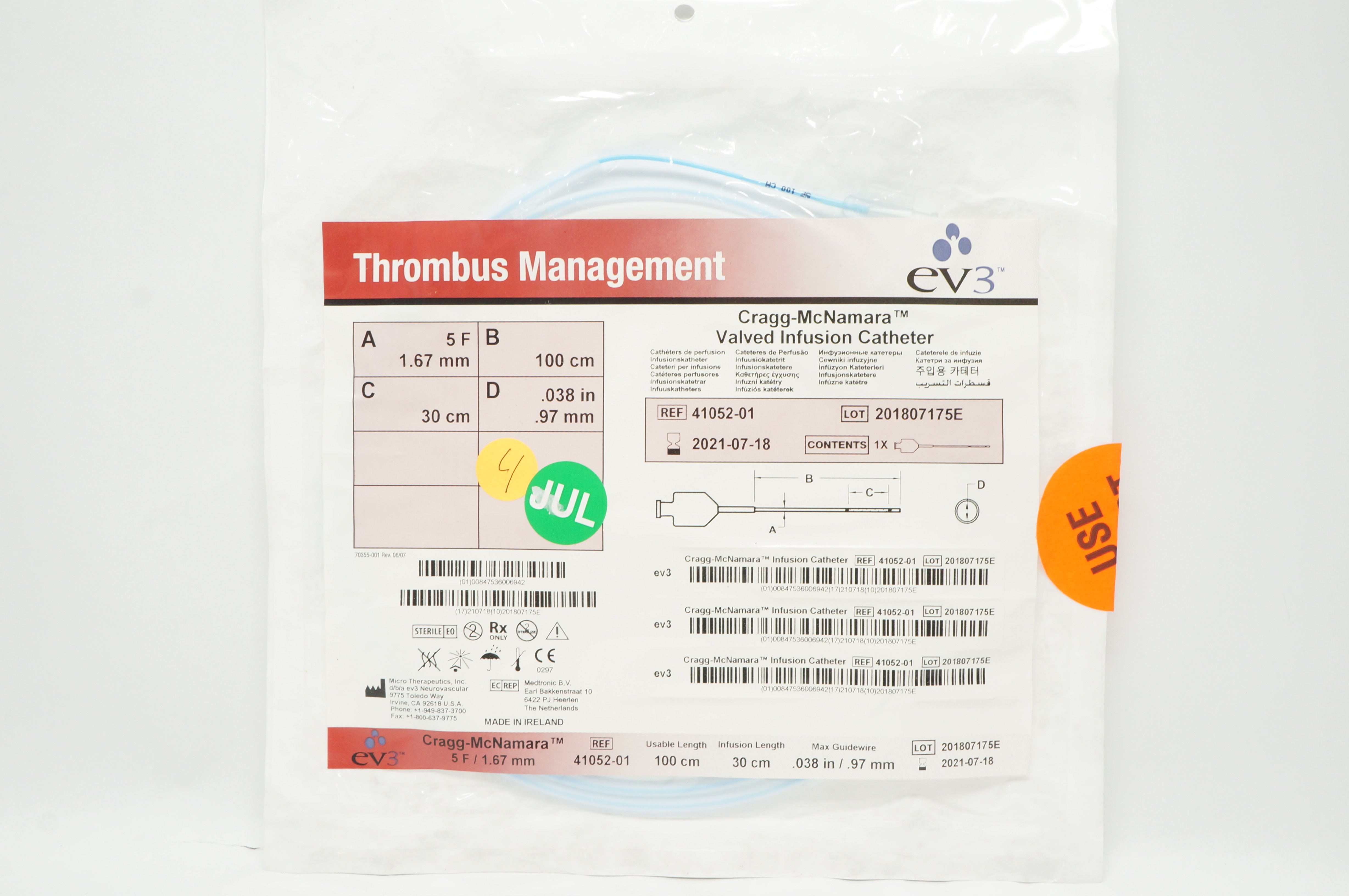 ev3 Neurovascular 41052-01 Cragg-McNamara Valved Infusion Cath. 5F x 1 ...