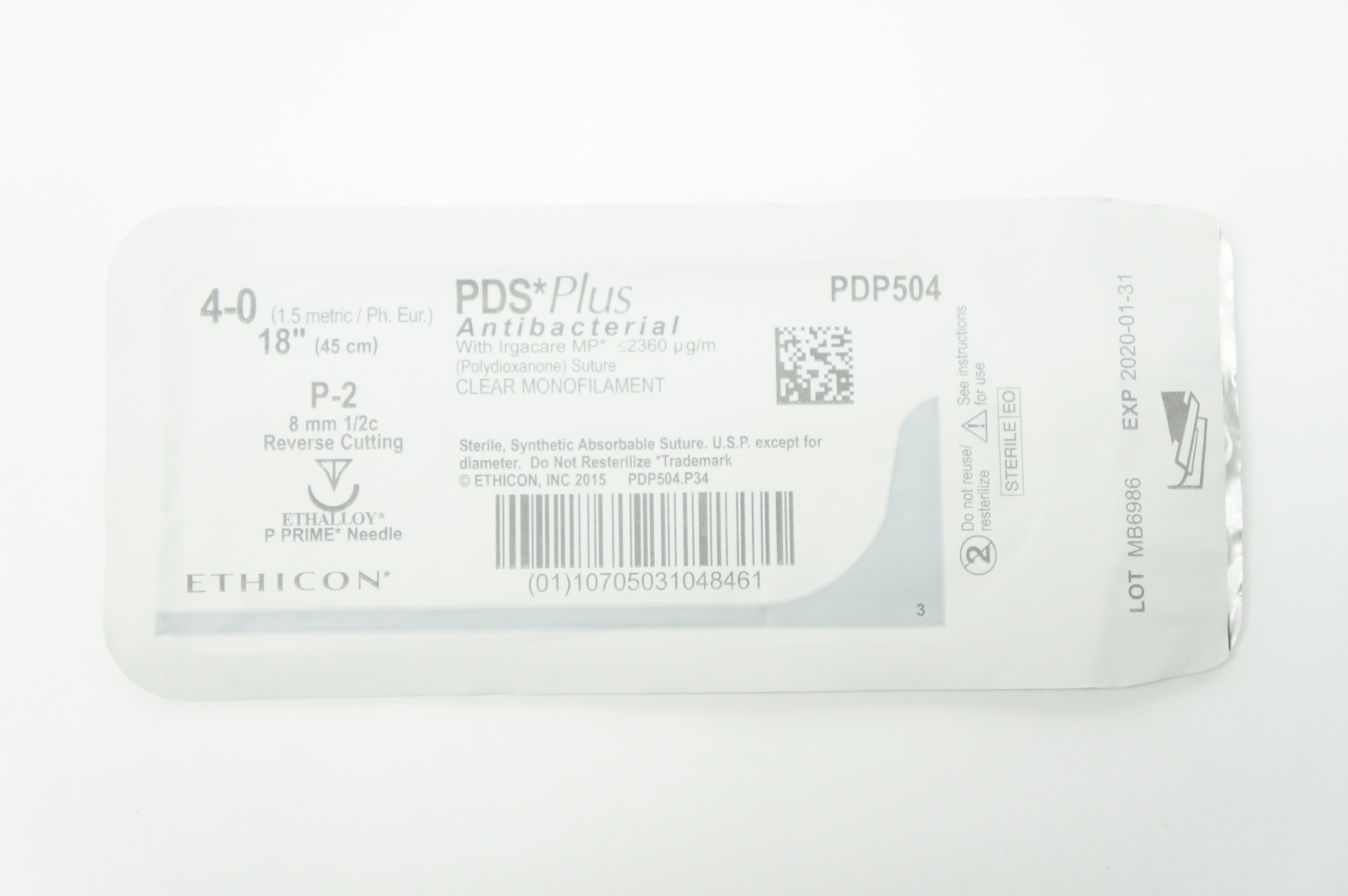 Ethicon PDP504 4-0 PDS Plus P-2 8mm 1/2c Reverse Cutting 18 inch (x)