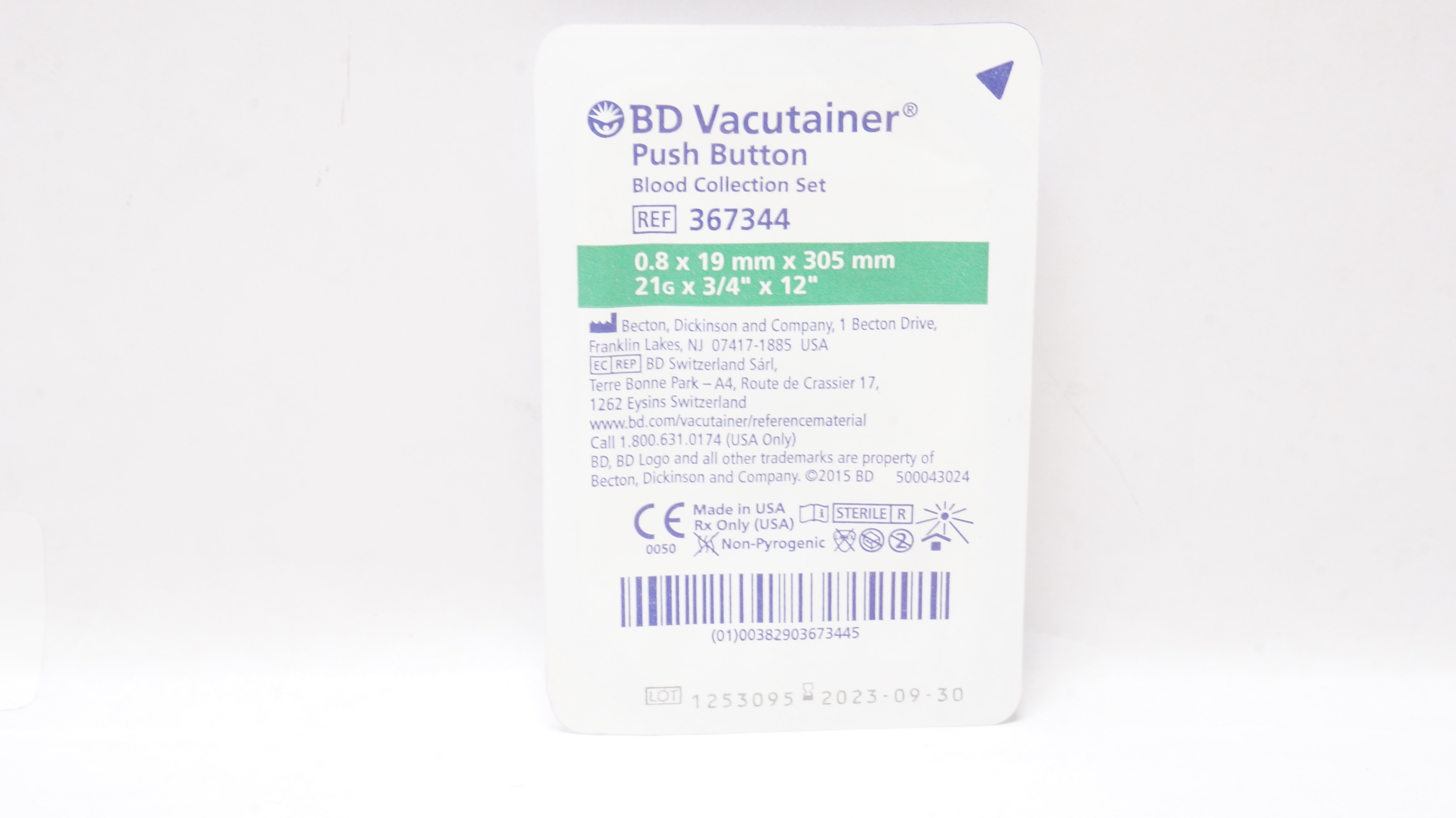 BD 367344 Vacutainer Push Button Blood Collection Set 21G x 3/4inch x ...