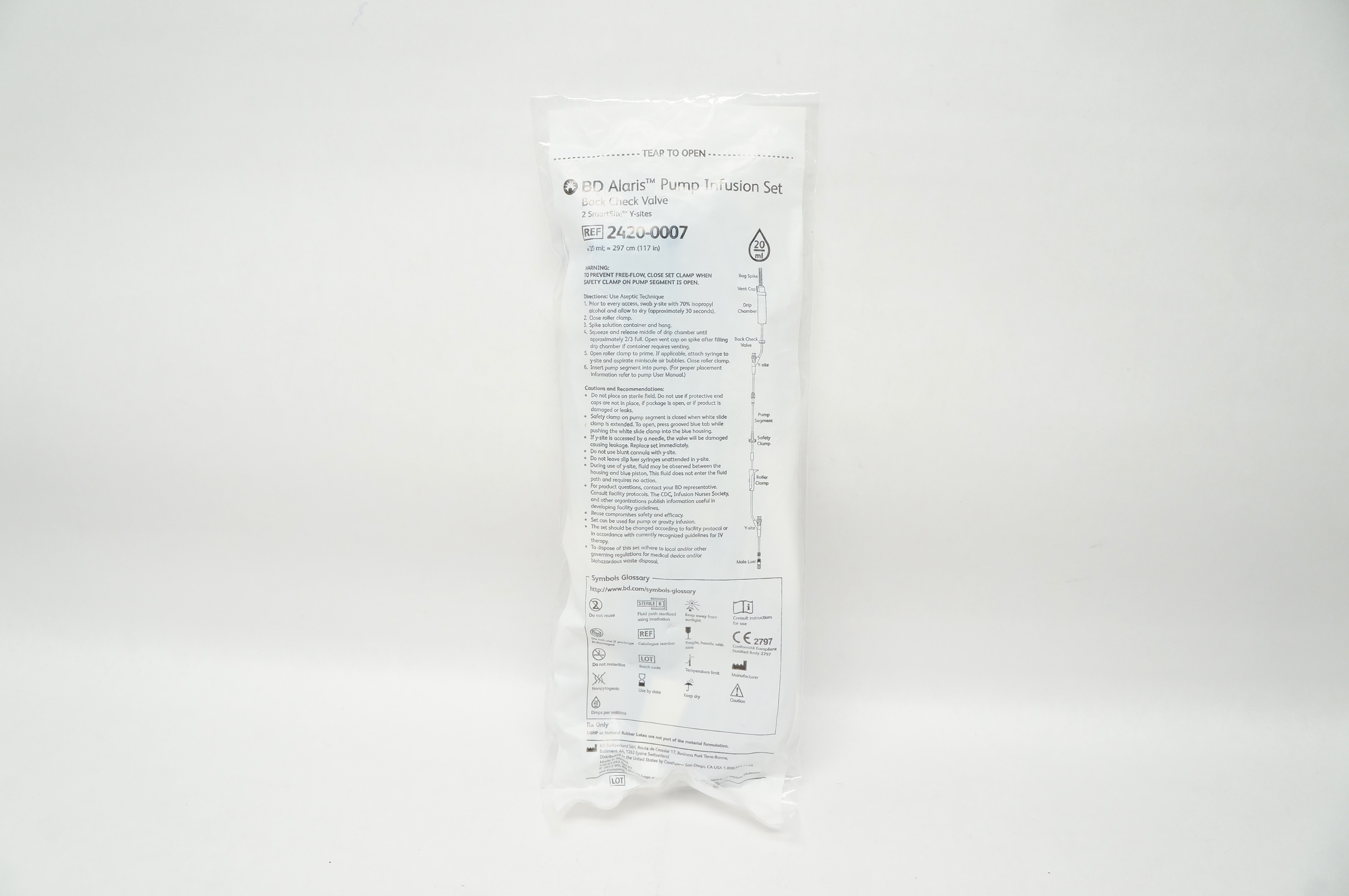 BD 2420-0007 Alaris Pump Infusion Set Back Check Valve 117inch x 25ml ...