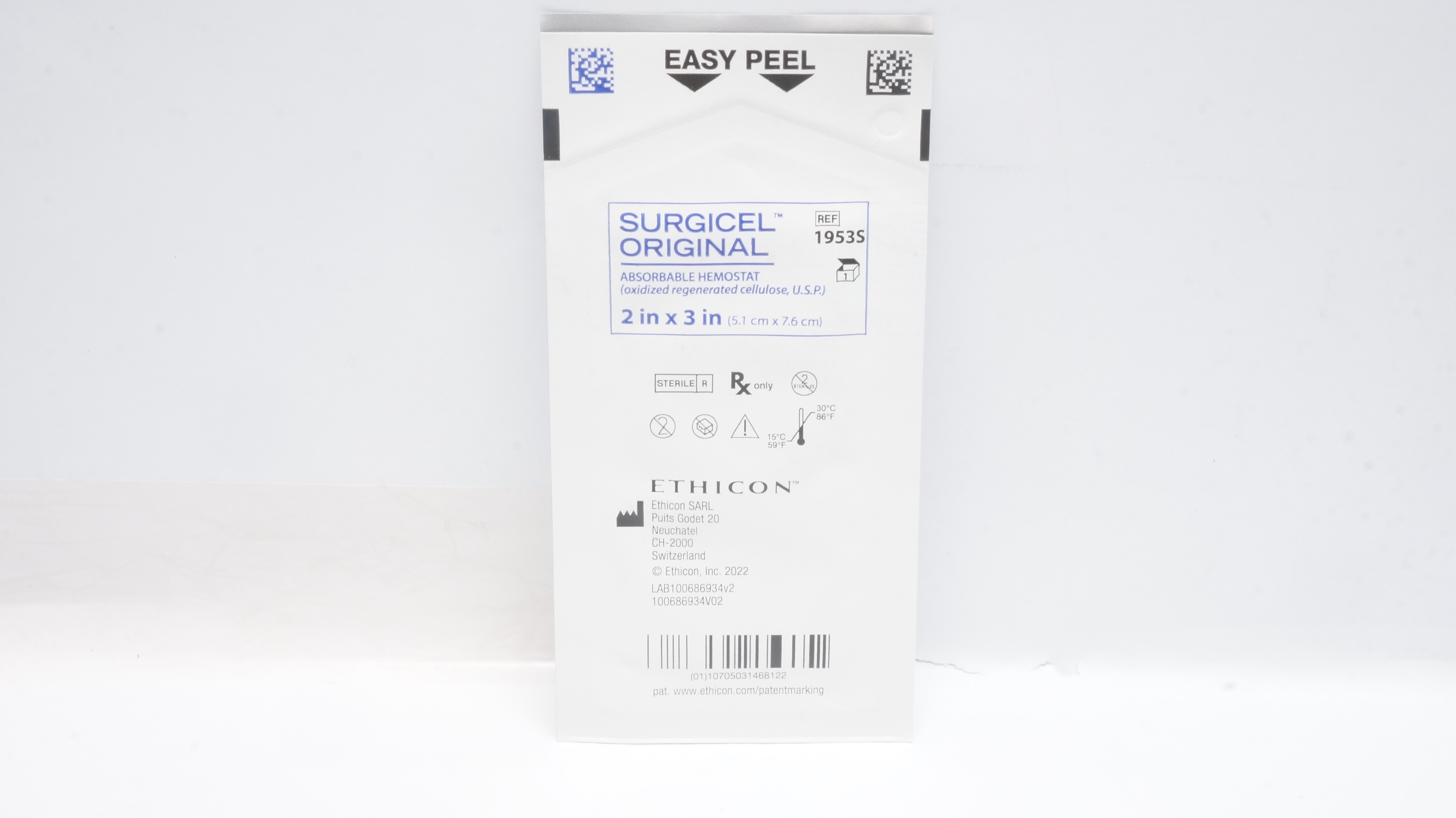 Ethicon 1953S Surgicel Original Absorbable Hemostat 2inch x 3inch