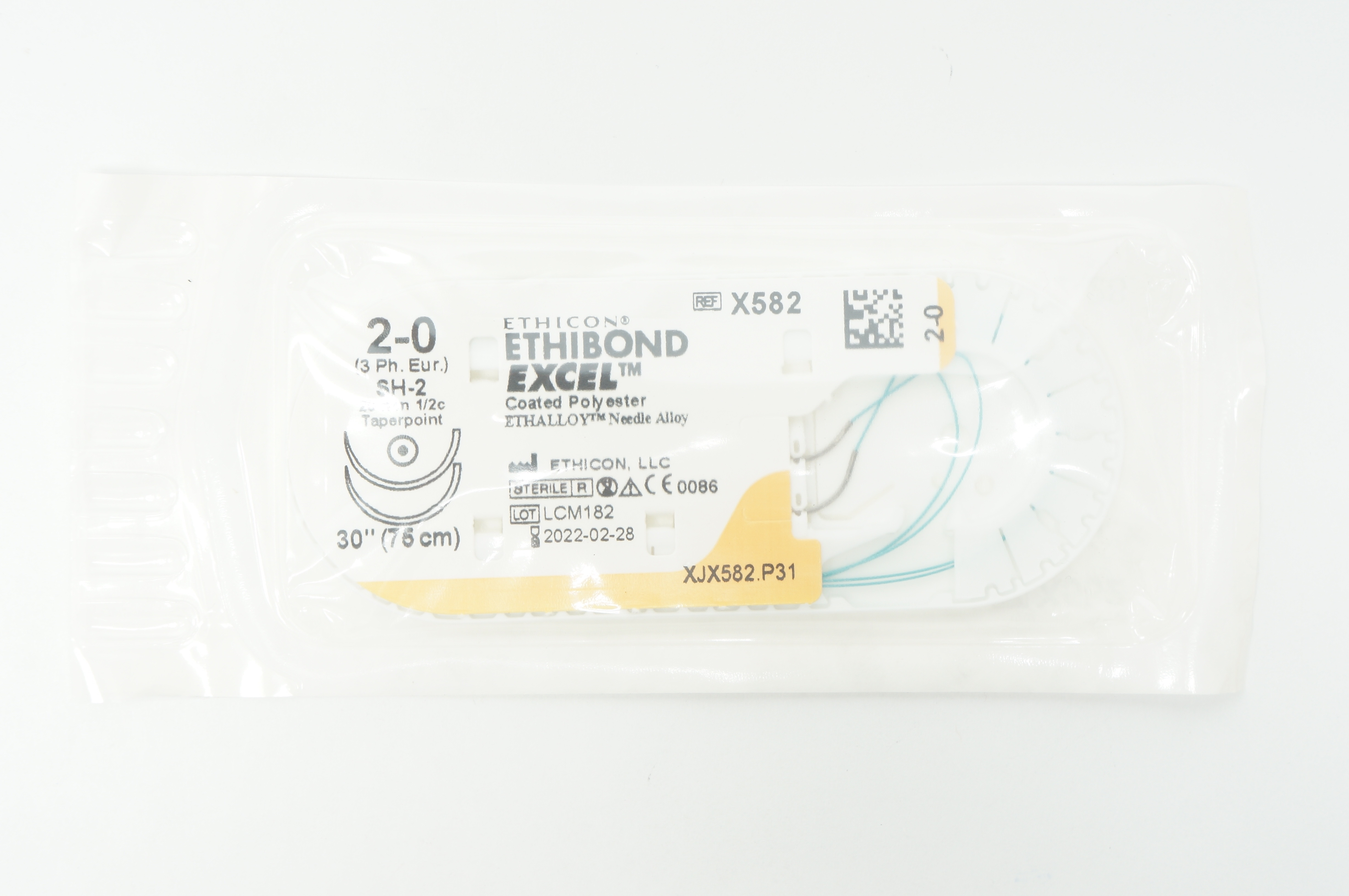 Ethicon X582 2-0 ETHIBOND EXCEL, SH-2, 26mm 1/2c Taperpoint, 30inch