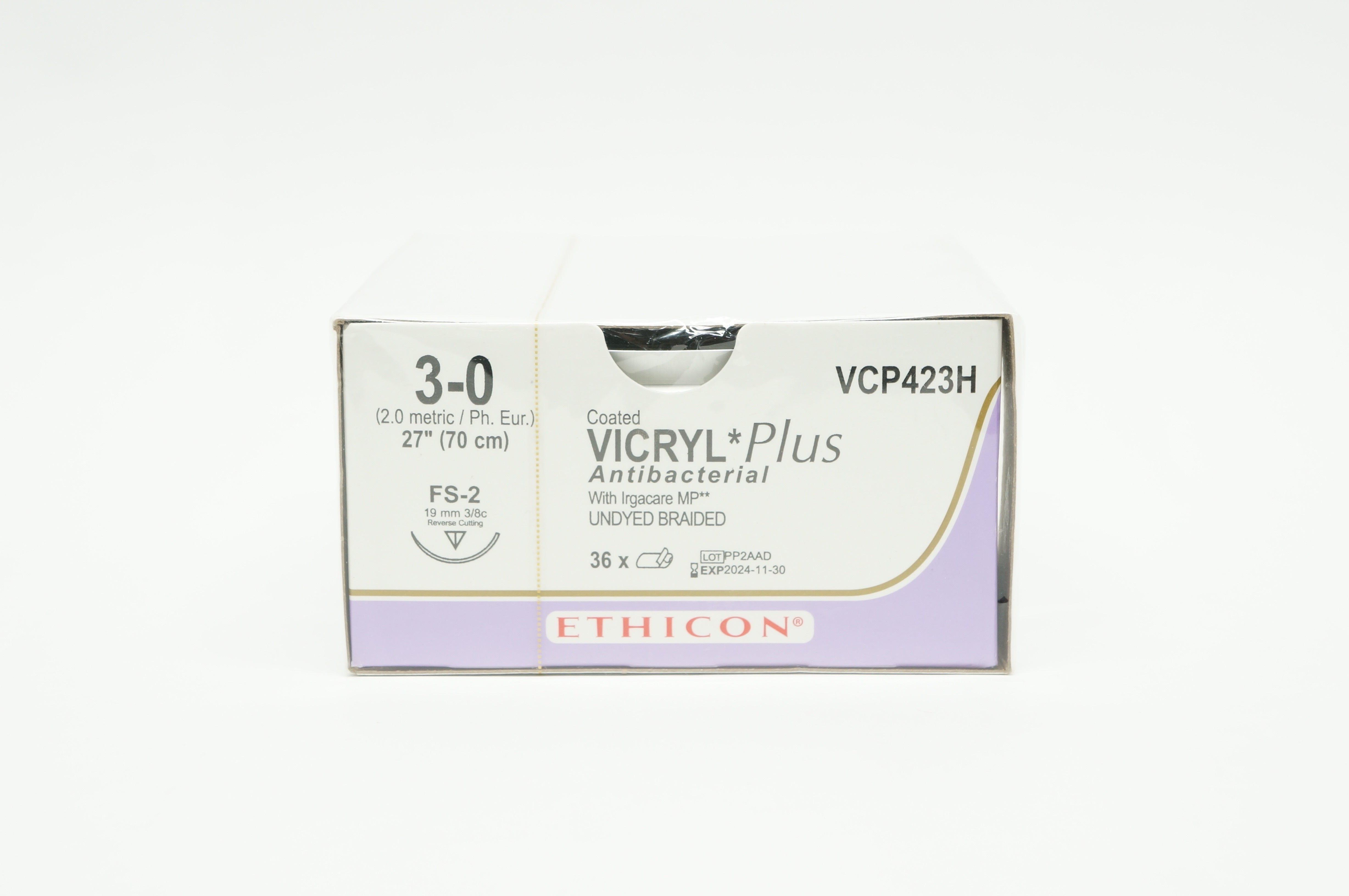Ethicon VCP423H 3-0 VICRYL Plus FS-2 19mm 3/8c 27inch - Box of 36