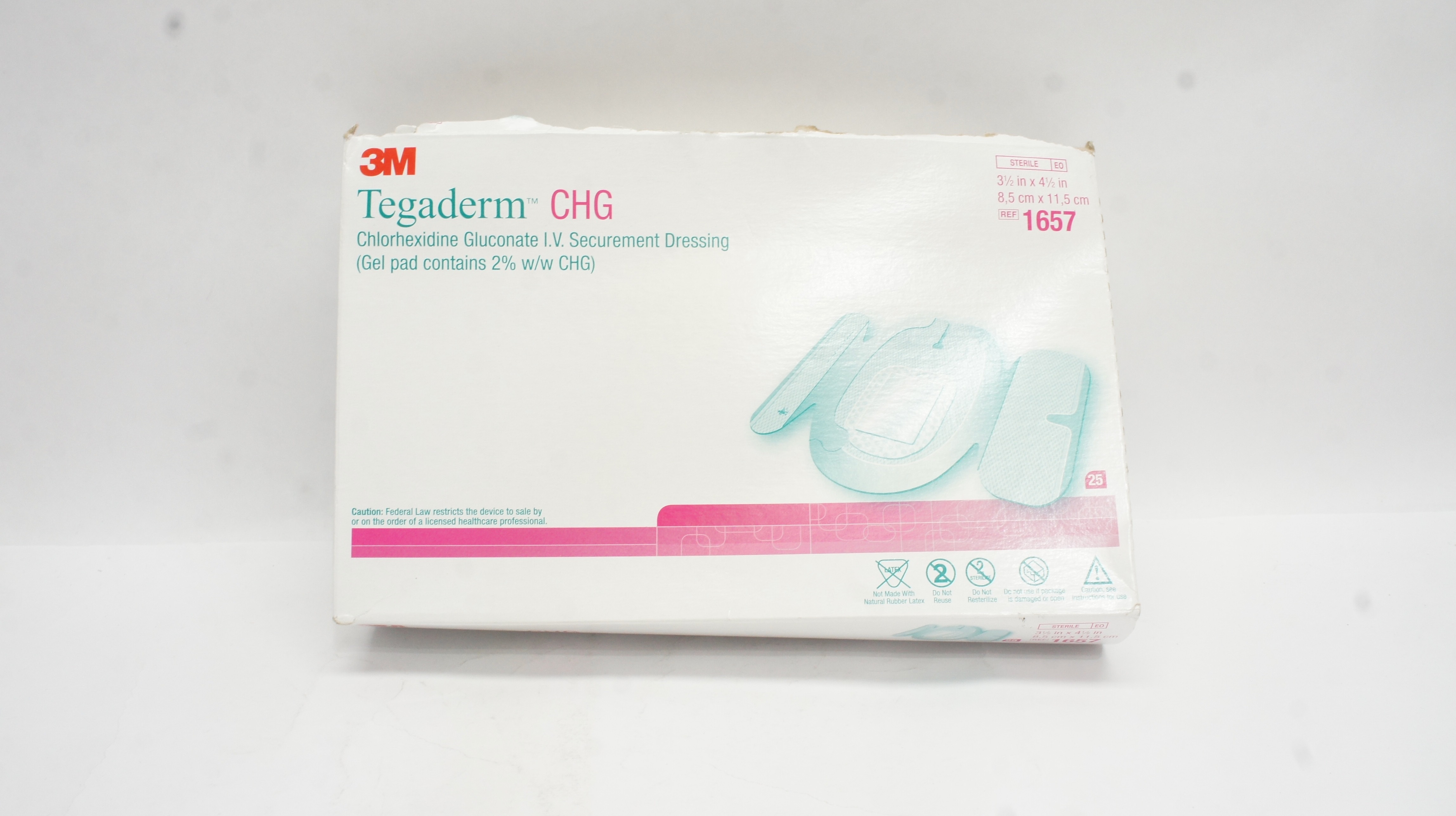 3M 1657 Tegaderm CHG I.V. Securement Dressing 3-1/2 x 4-1/2inch (x ...