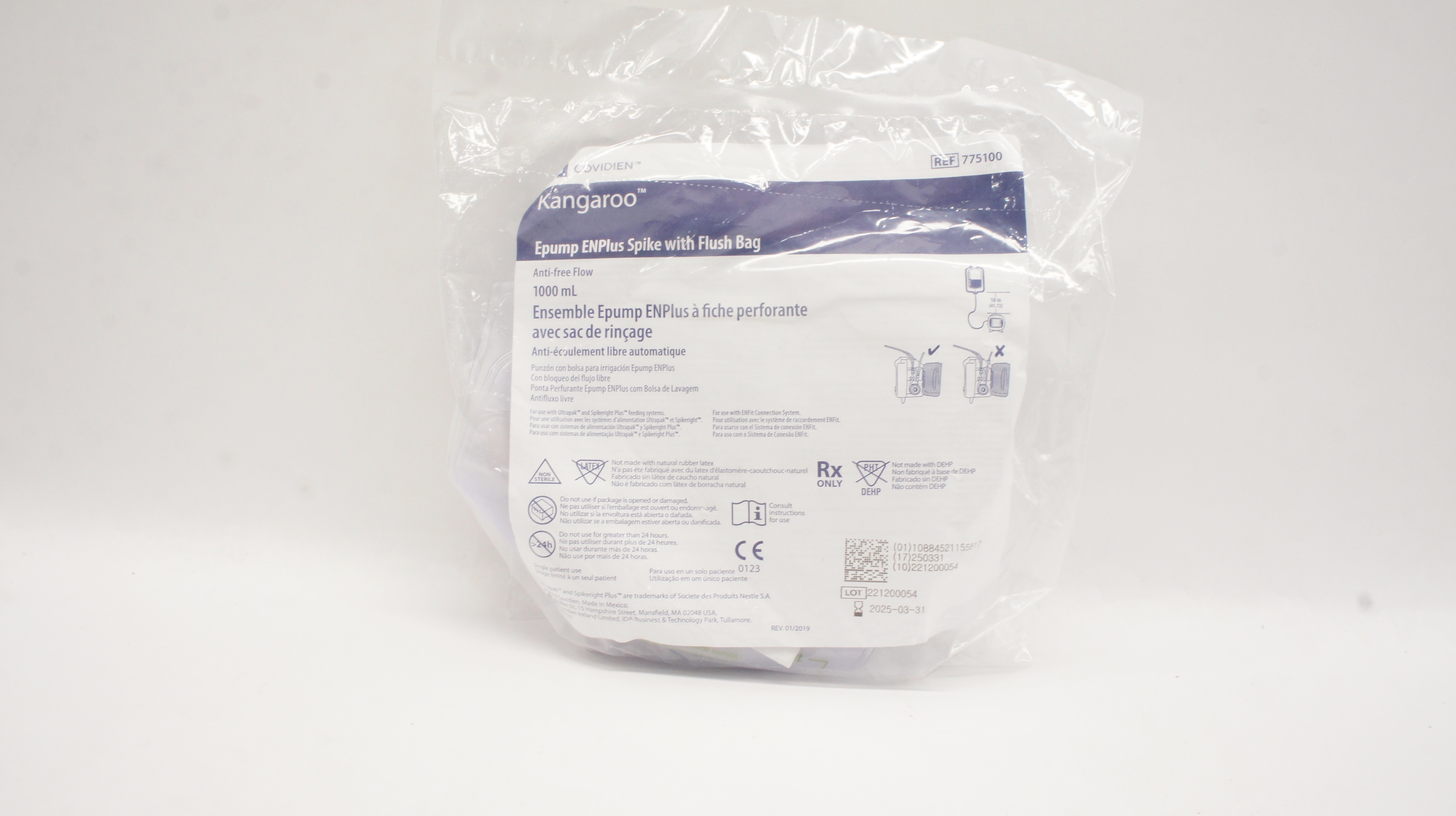 Covidien 775100 Kangaroo Epump ENPlus Spike with Flush Bag 1000mL