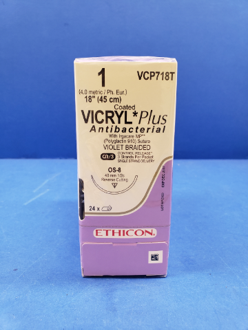 Ethicon VCP718T 1 VICRYL, OS-8 40mm 1/2c, 18" (x) ~ Box of 24